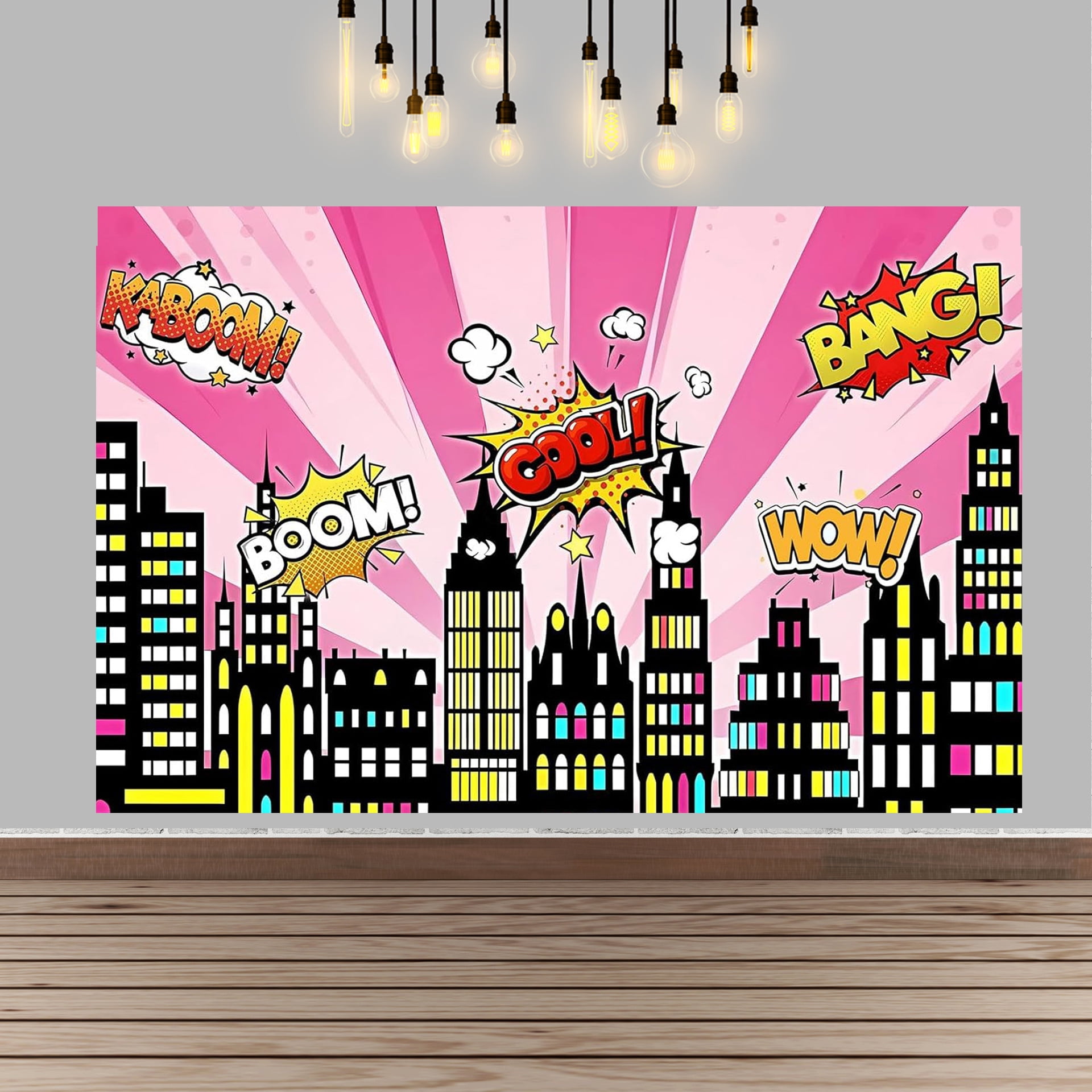 Hero City Theme Backdrop Cartoon Banner Background Boys Girls Birthday ...
