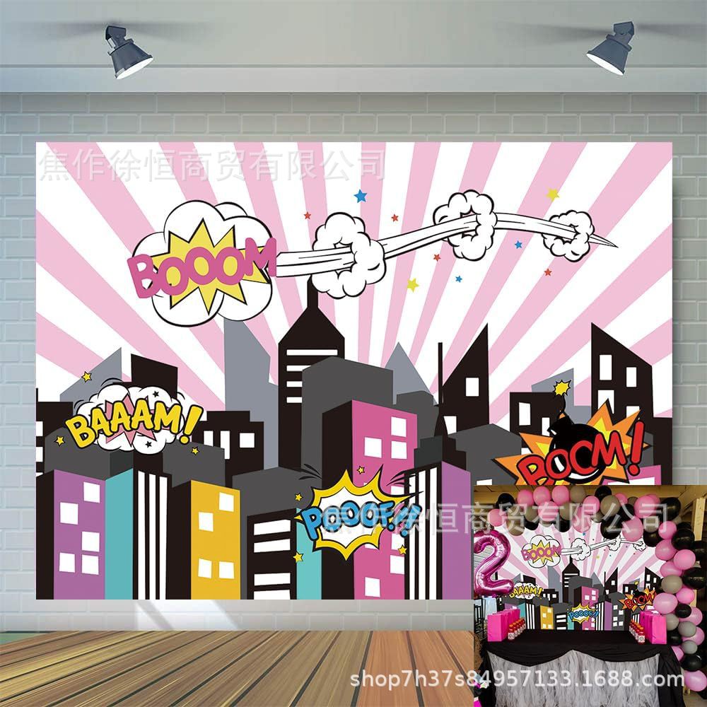 Hero City Theme Backdrop Cartoon Banner Background Boys Girls Birthday ...