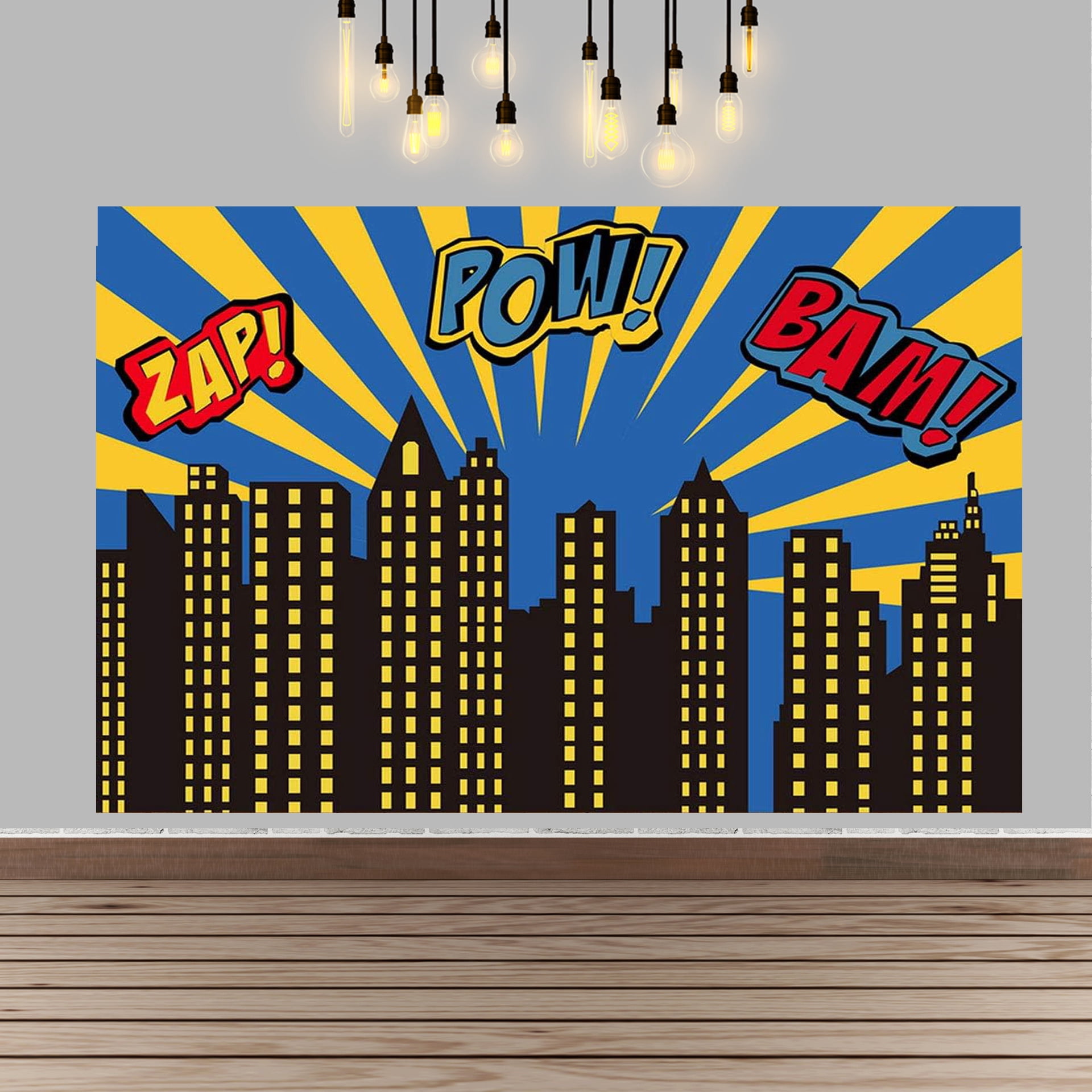 Hero City Theme Backdrop Cartoon Banner Background Boys Girls Birthday ...