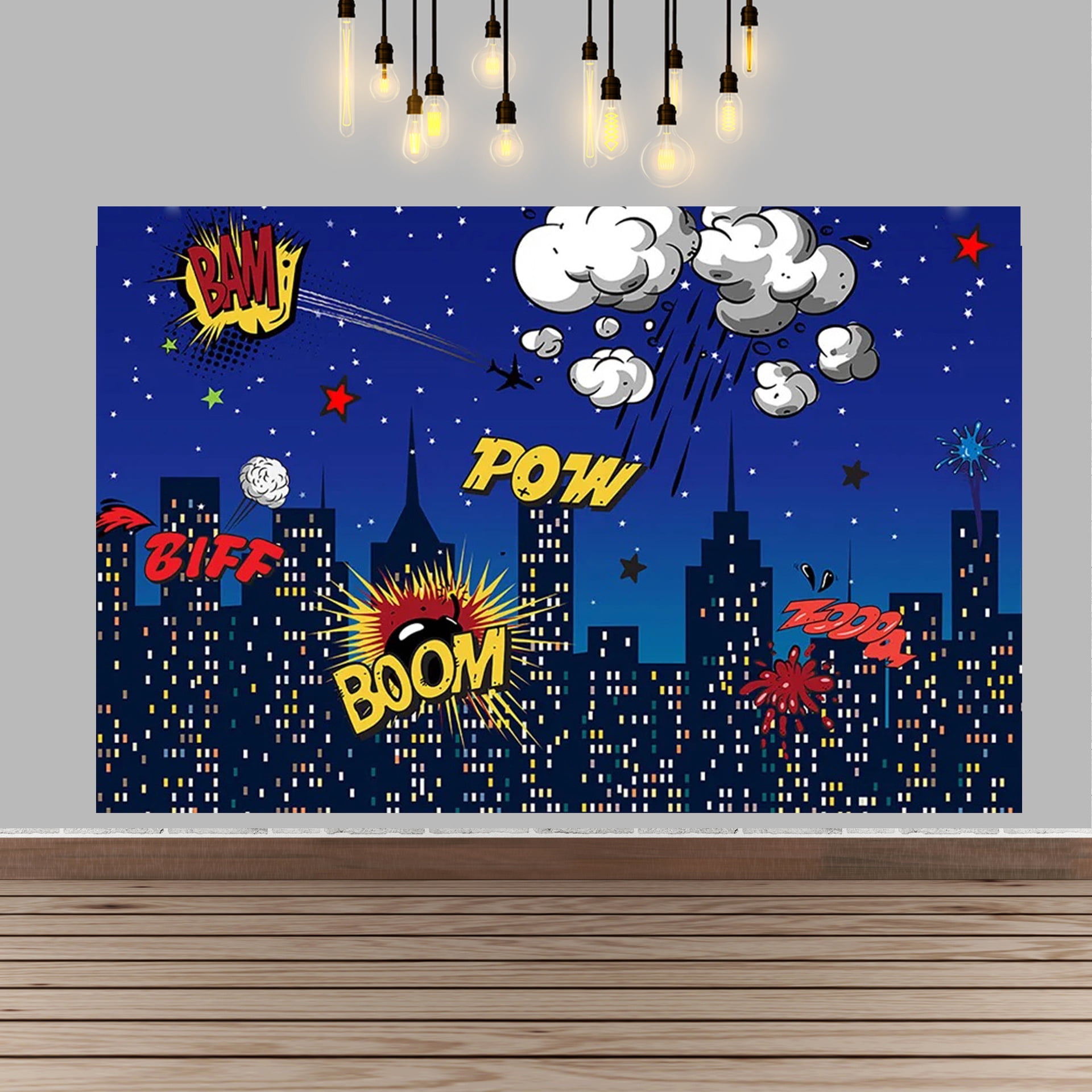 Hero City Theme Backdrop Cartoon Banner Background Boys Girls Birthday ...