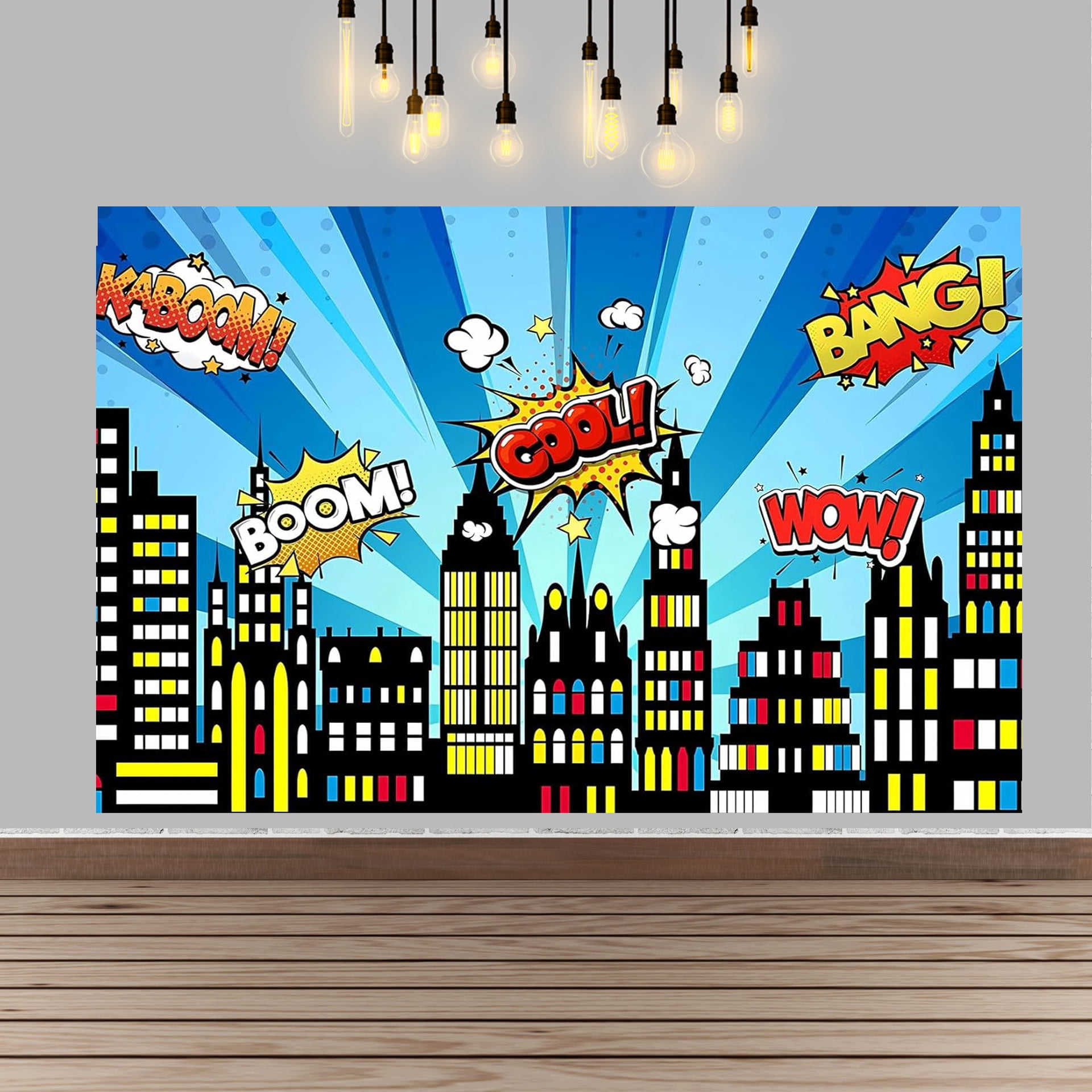 Hero City Theme Backdrop Cartoon Banner Background Boys Girls Birthday ...
