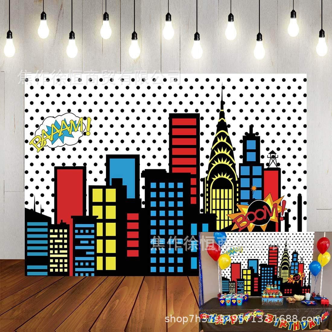 Hero City Theme Backdrop Cartoon Banner Background Boys Girls Birthday ...