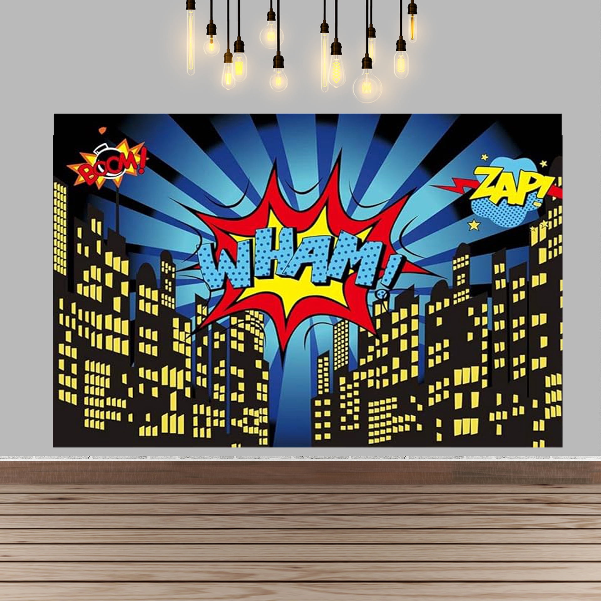Hero City Theme Backdrop Cartoon Banner Background Boys Girls Birthday ...