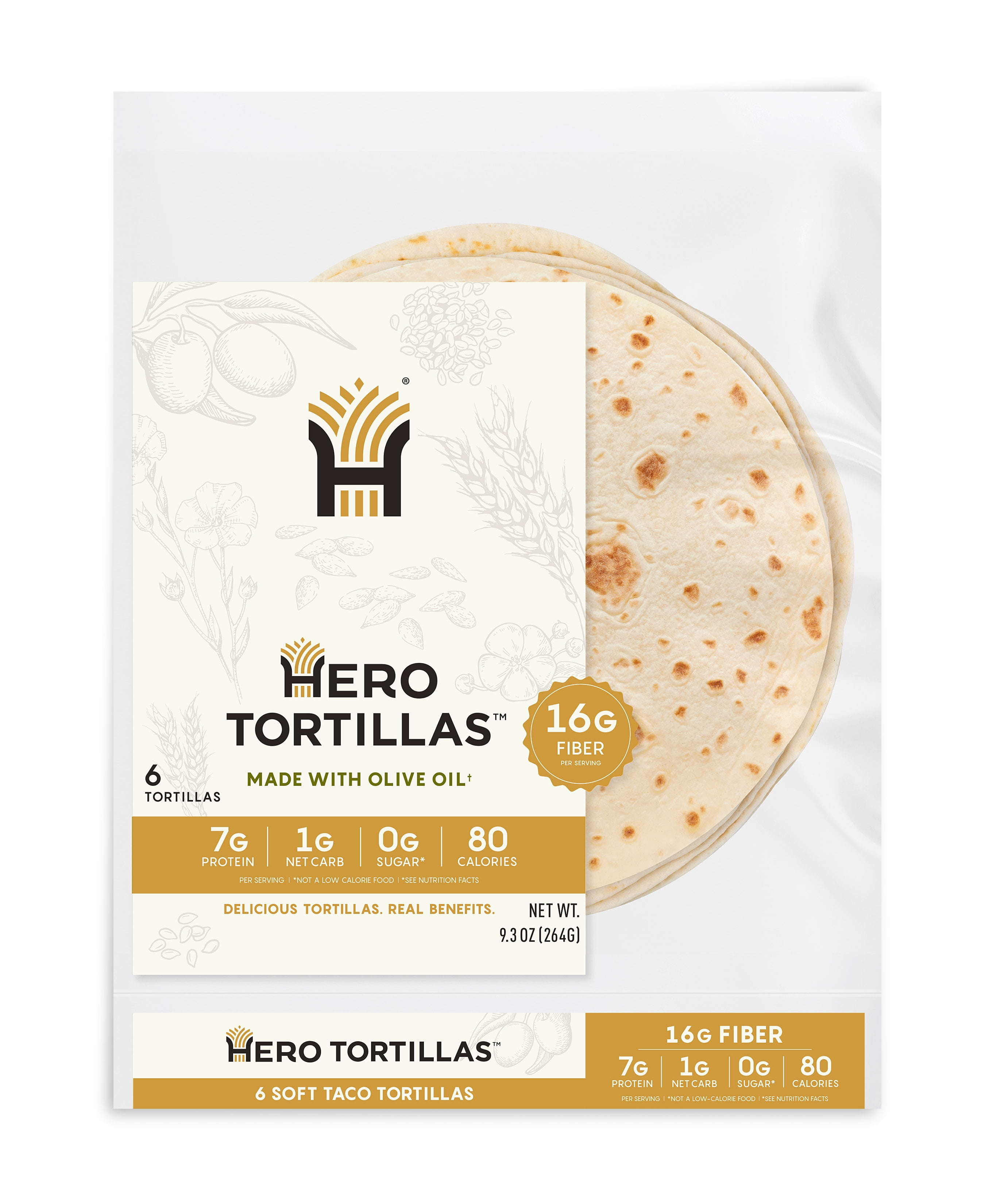 Hero Bread, 1g Net Carb Hero Flour Tortillas, 6 Pack, 8" Soft Wraps ...