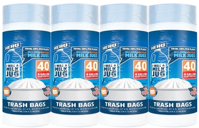 Hero-I Was A Milk Jug, 4 gal. trash bags, 4 Roll Bundle, 160 trash bags ...