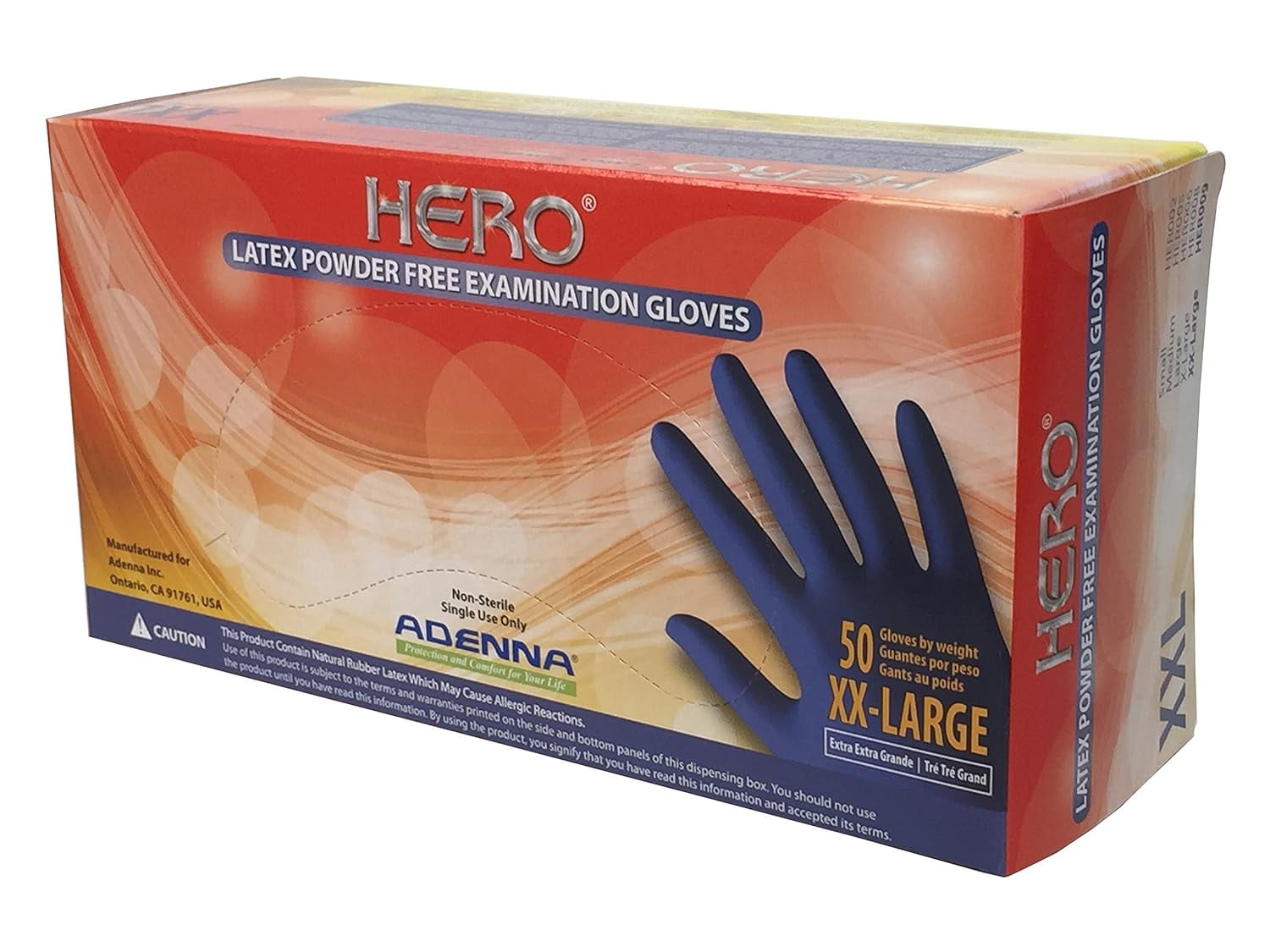 HERO 14 MIL LATEX POWDER FREE EXAM GLOVES (BLUE, XX-LARGE) BOX OF 50 ...