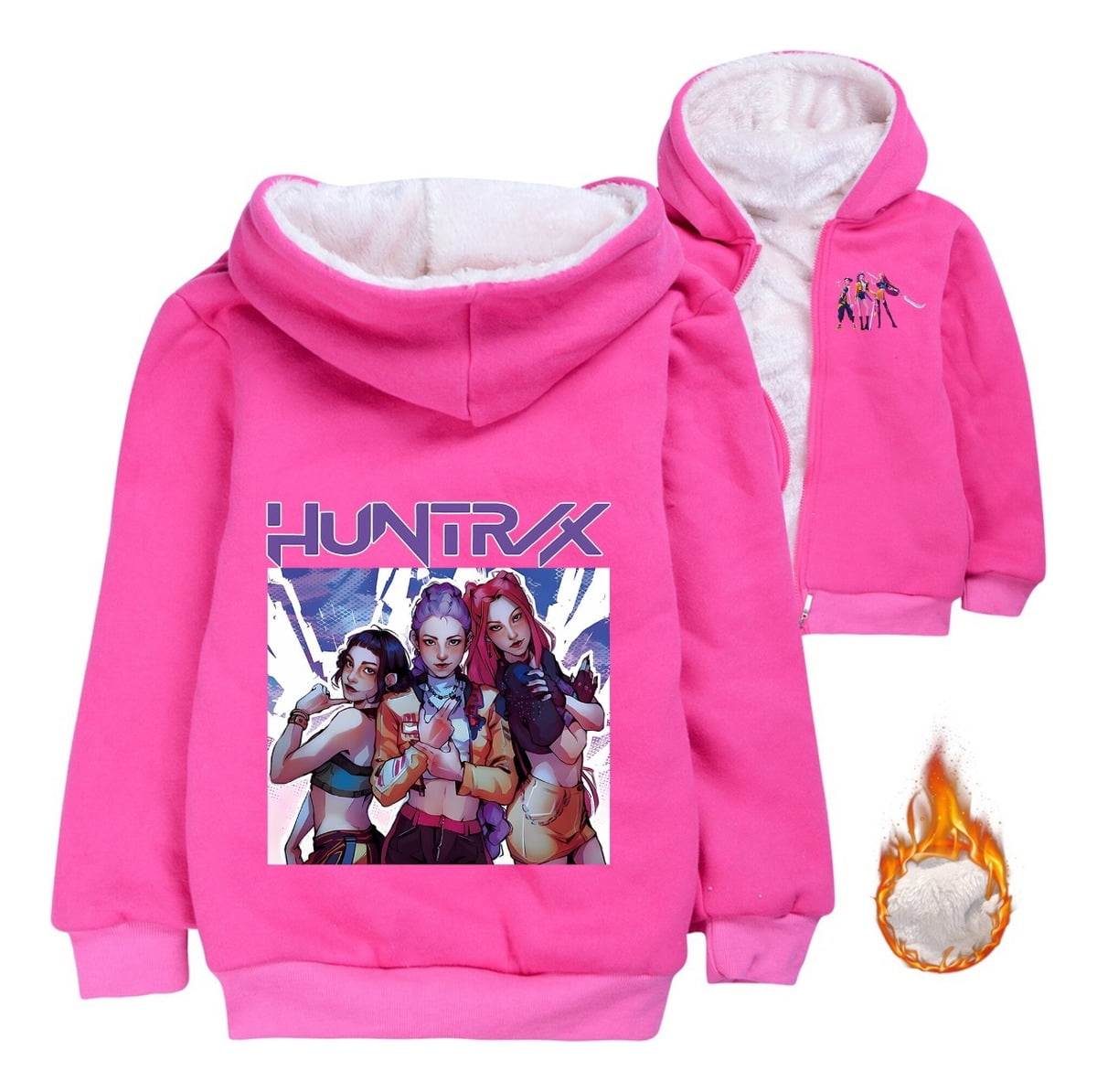 Hero Pose Fleece Lined Coat – KPop Demon Hunters HUNTR/X Rumi Mira Zoey Kids Hooded Zip Up ...