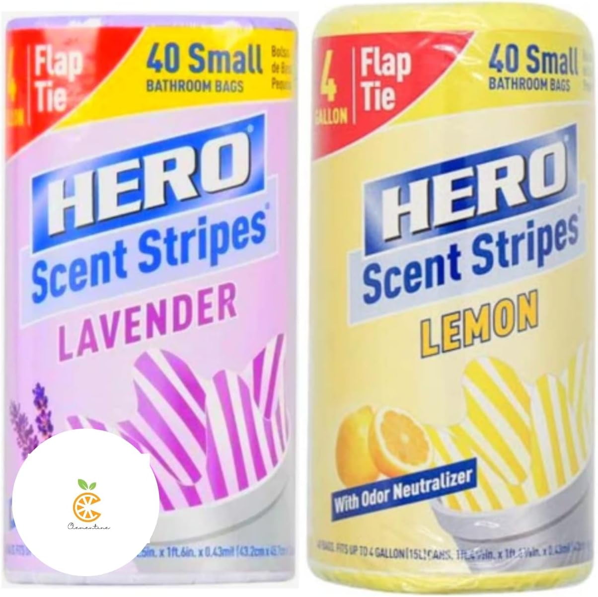 Hero Small Flap-Tie Trash Bags - 4 Gallon, Lavender & Lemon Scent, Clementine Sticker - 40 Count ...