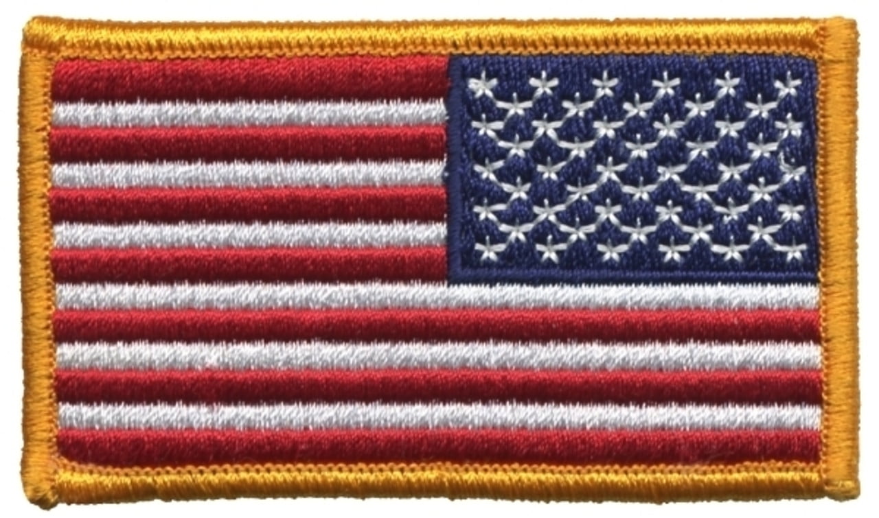 Hero's Pride Reverse U.S. Flag Patch with Hook Backing, Full Color with Dark Gold Border, 3-1/4 ...