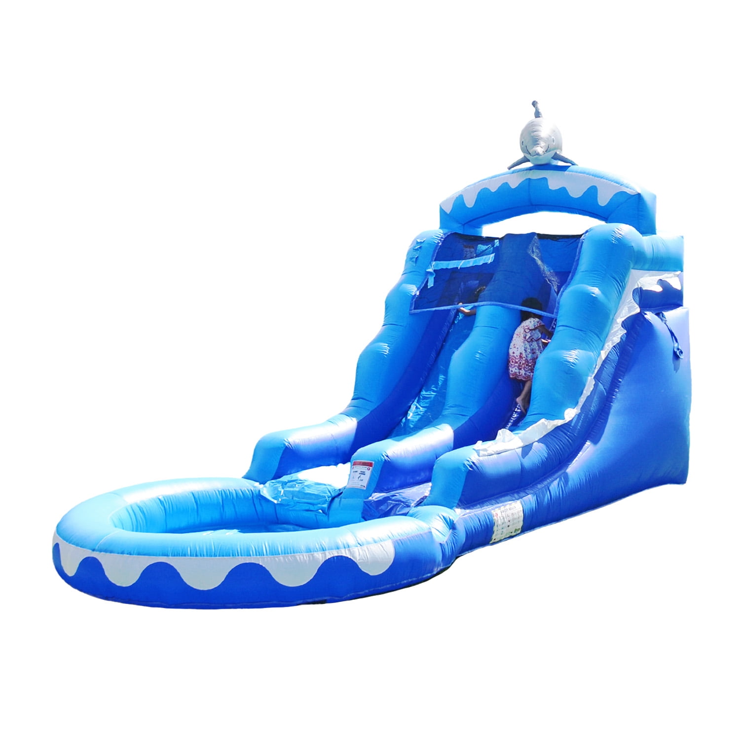HeroKiddo Dolphin Inflatable Backyard Water Slide & Pool for Outdoor ...