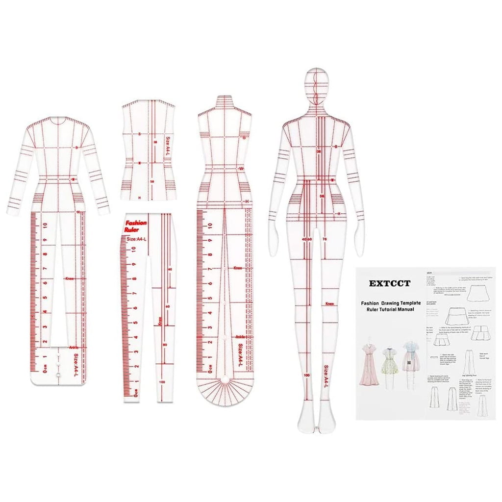 HeroNeo 4 Pcs Mannequin Sewing Template Ruler Fashion Illustration ...