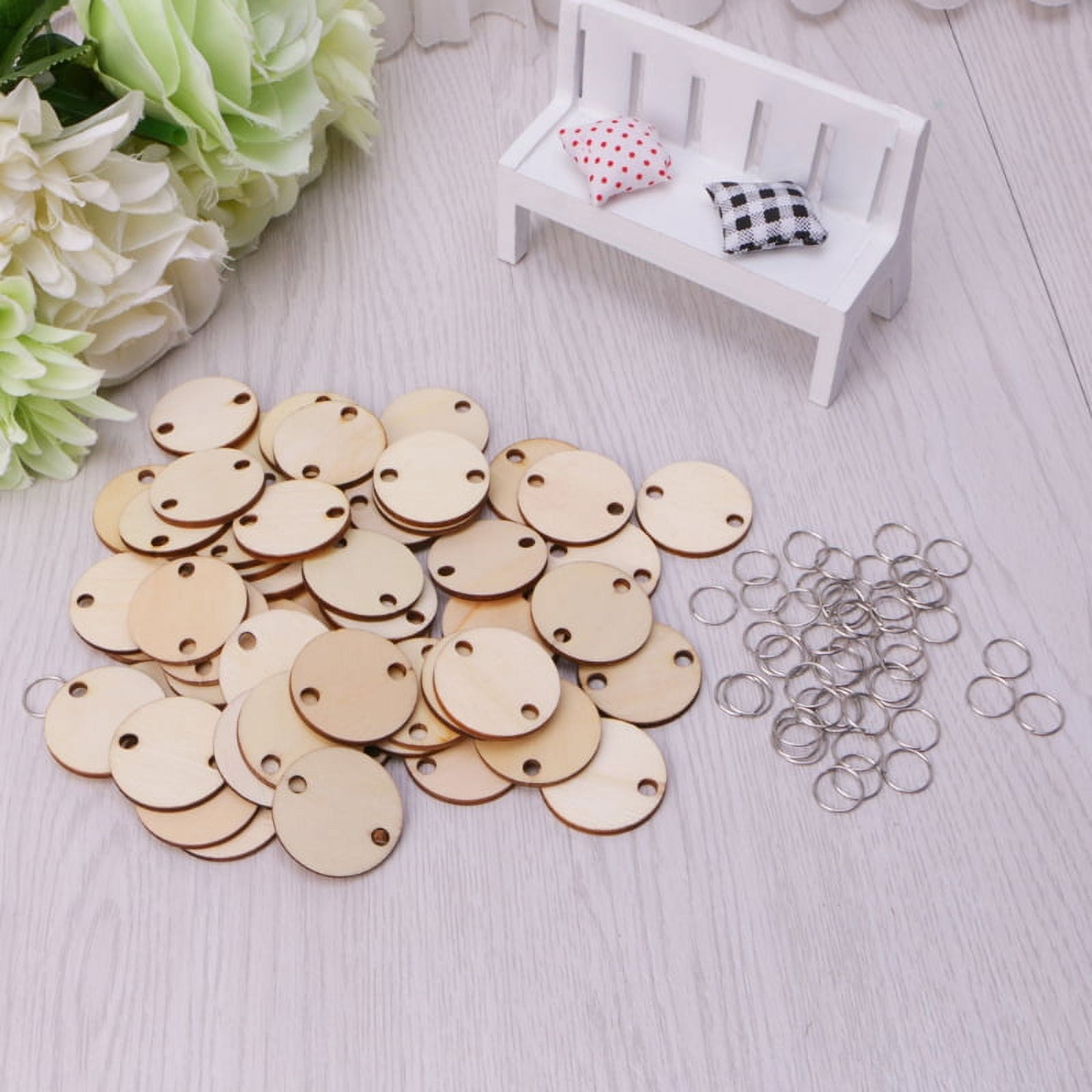 HeroNeo 50Pcs Wooden Round Discs Slices Metal Ring For DIY Birthday ...