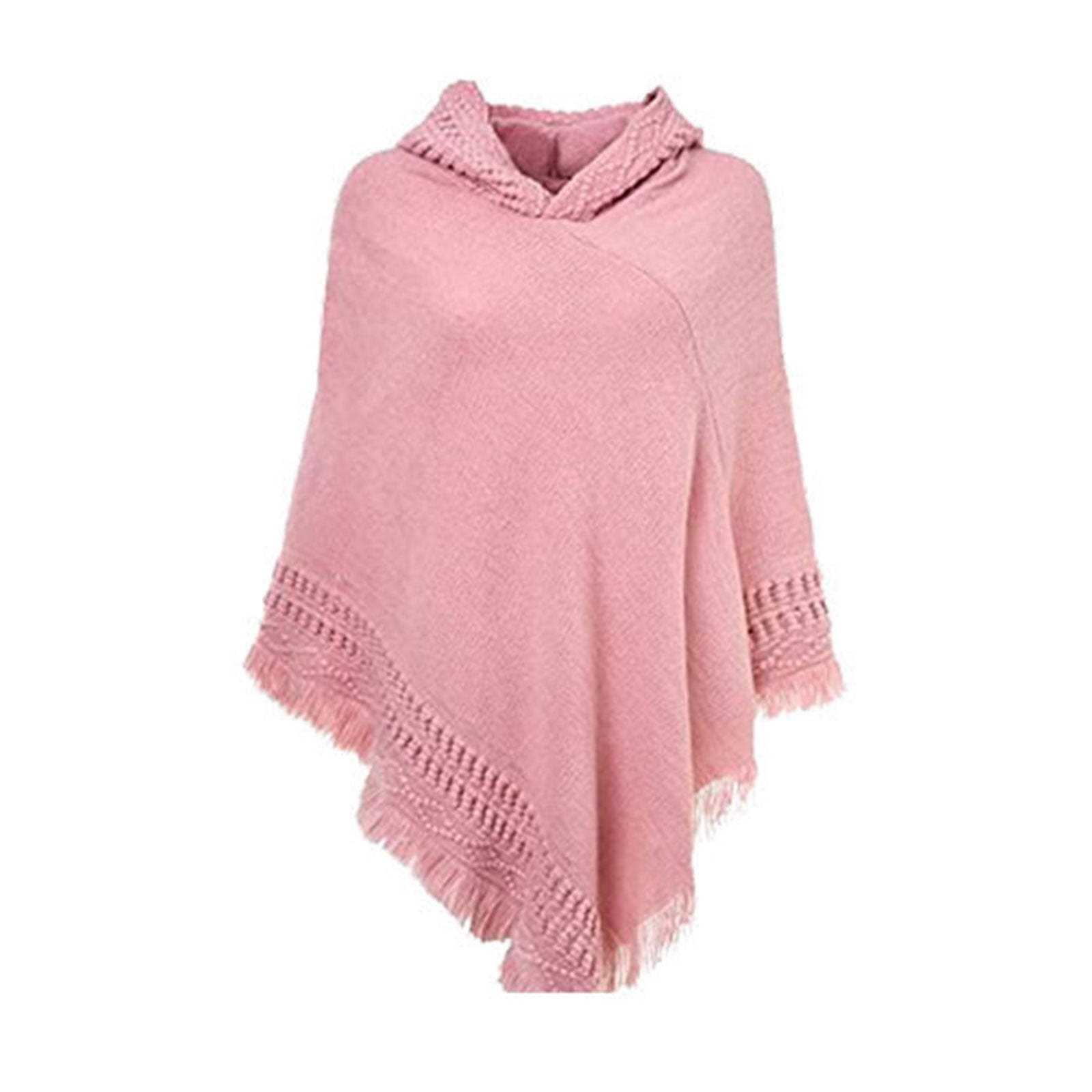 HeroNeo Women Winter Knit Hooded Poncho Cape Crochet Fringed Tassel ...