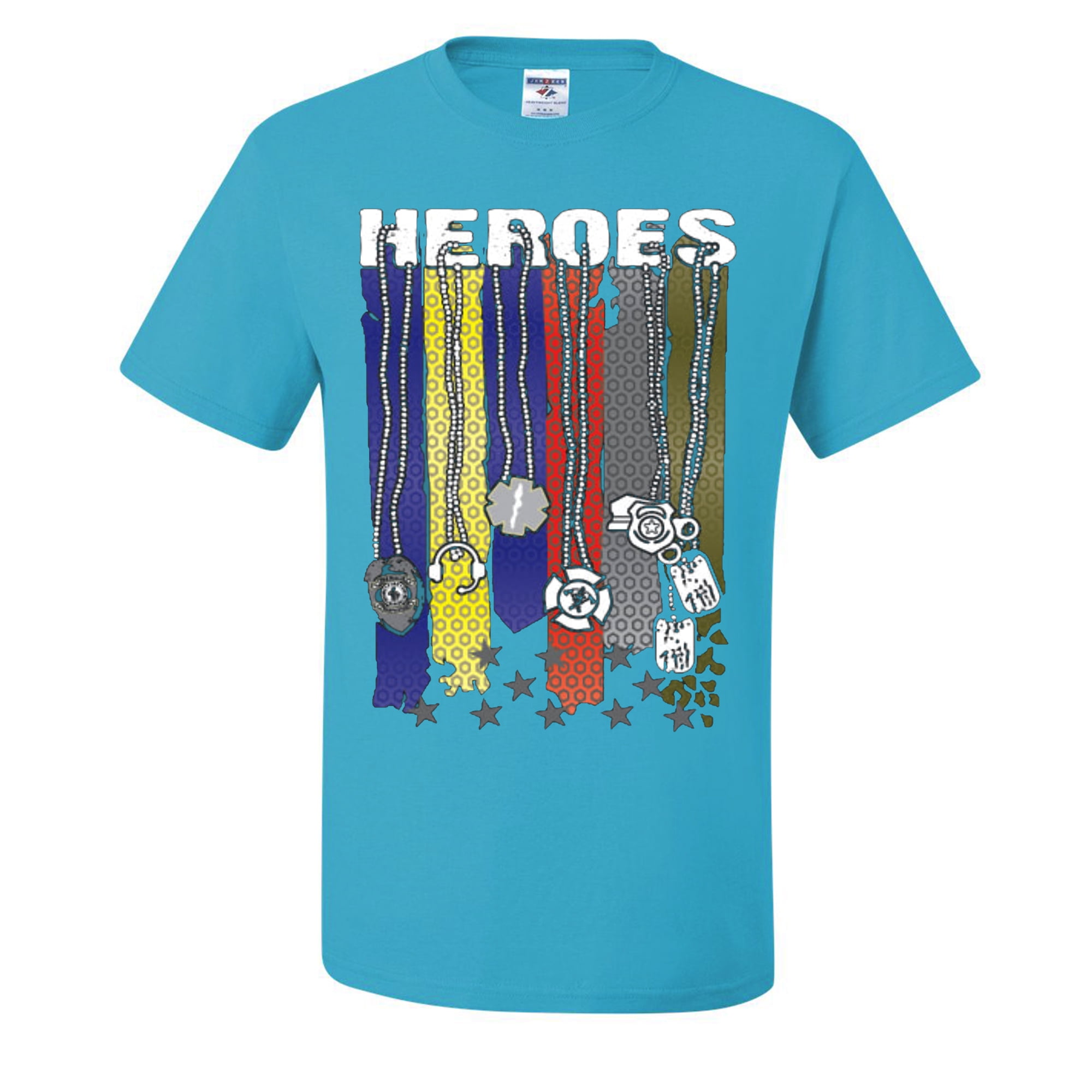 Heroes American Flag Logo Mens T-shirts , Turquoise, Medium - Walmart.com