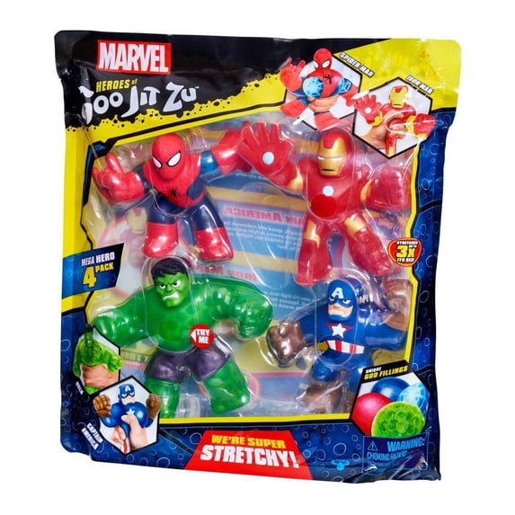 Goo Jit Zu Marvel Superheroes 4-Pack: Stretchy Spider-Man, Hulk, Iron ...