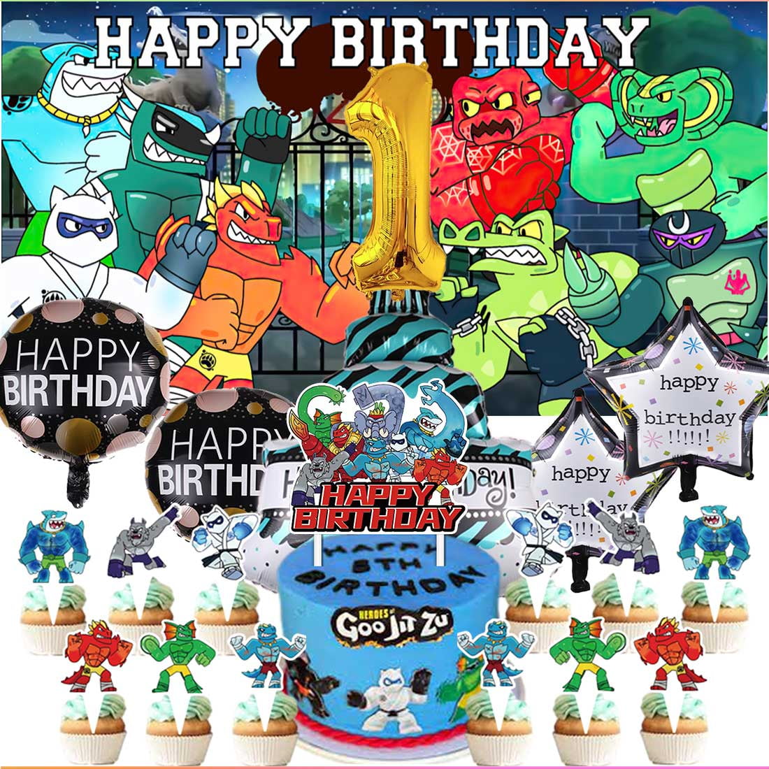 Heroes of Goo Jit Zu Party Supplies Decor 1st Kit Balloons Birthday Cake Topper Banner Backdrop ...