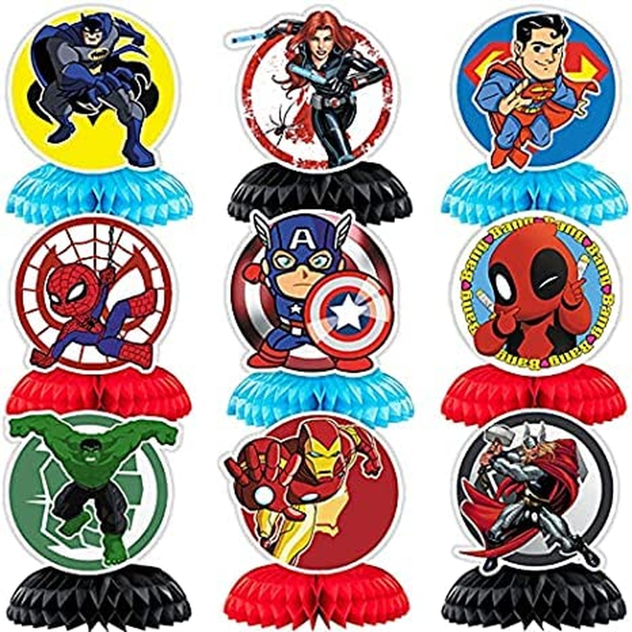 Heroic Honeycomb Party Toppers - Set of 9 Superhero Themed Table ...