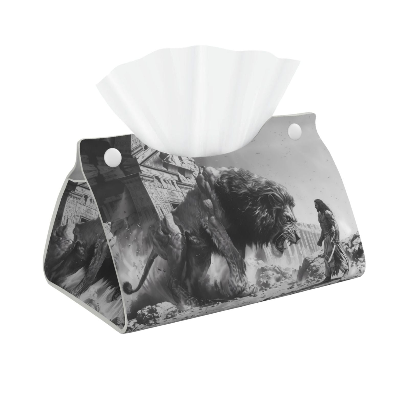 Heroic Lion Encounter Long Leather Tissue Box Cover - Tissue Box Holder ...