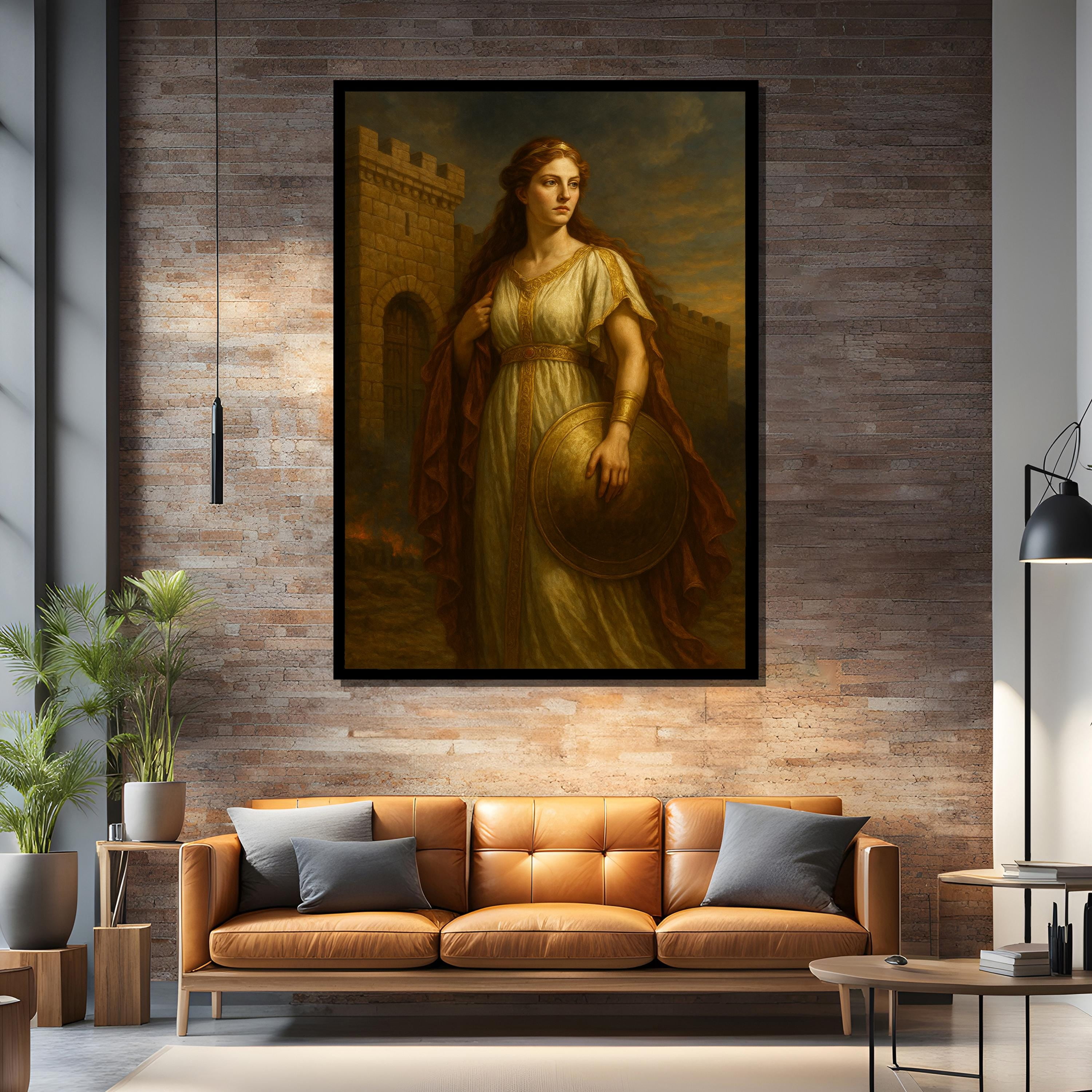 Heroic Woman By Castle Gate – (Black, White, Gold, Silver), Stretched ...