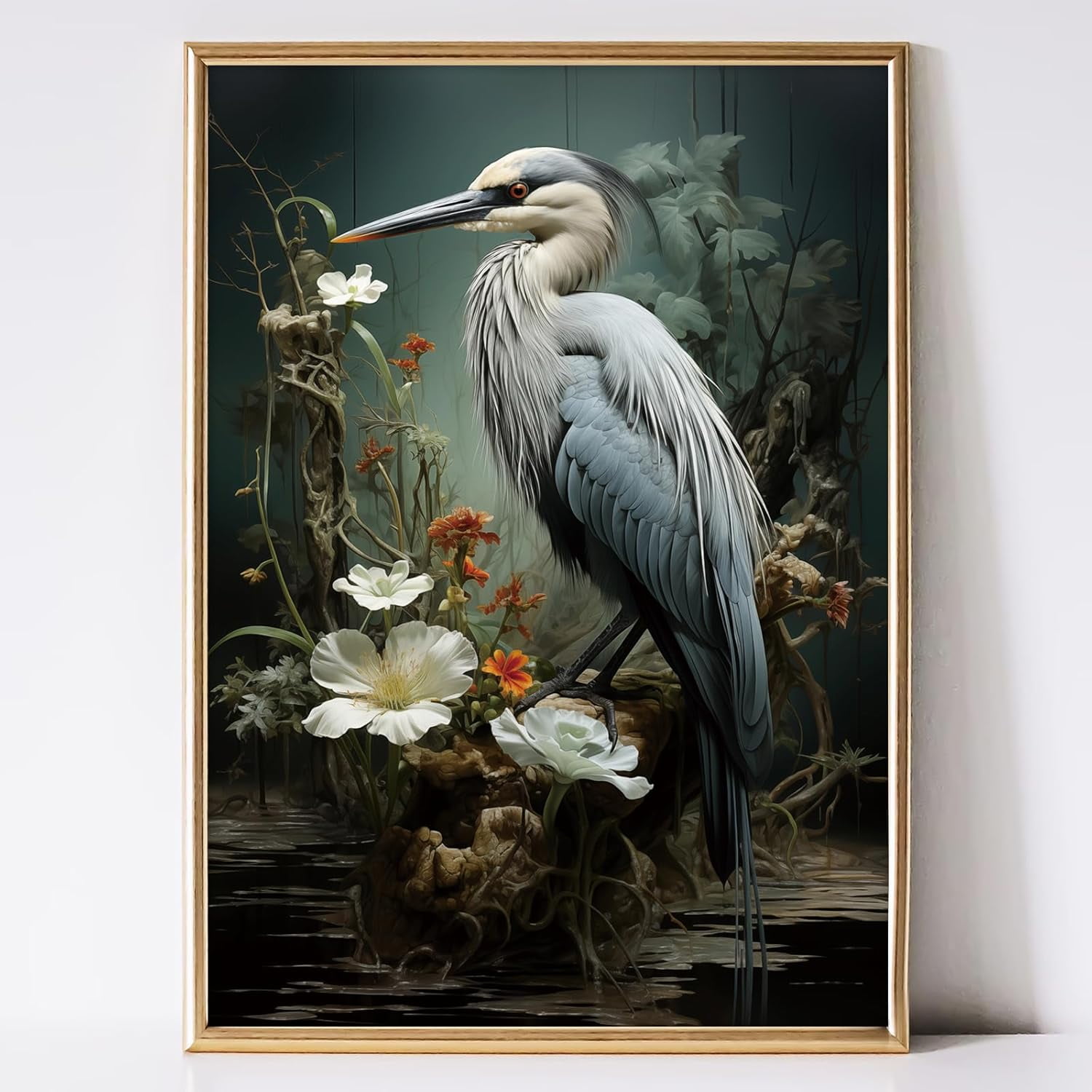 Heron Bird Wall Art Moody Bird Pictures Blue Heron Print Wild Animal Canvas Art Egret Artwork ...