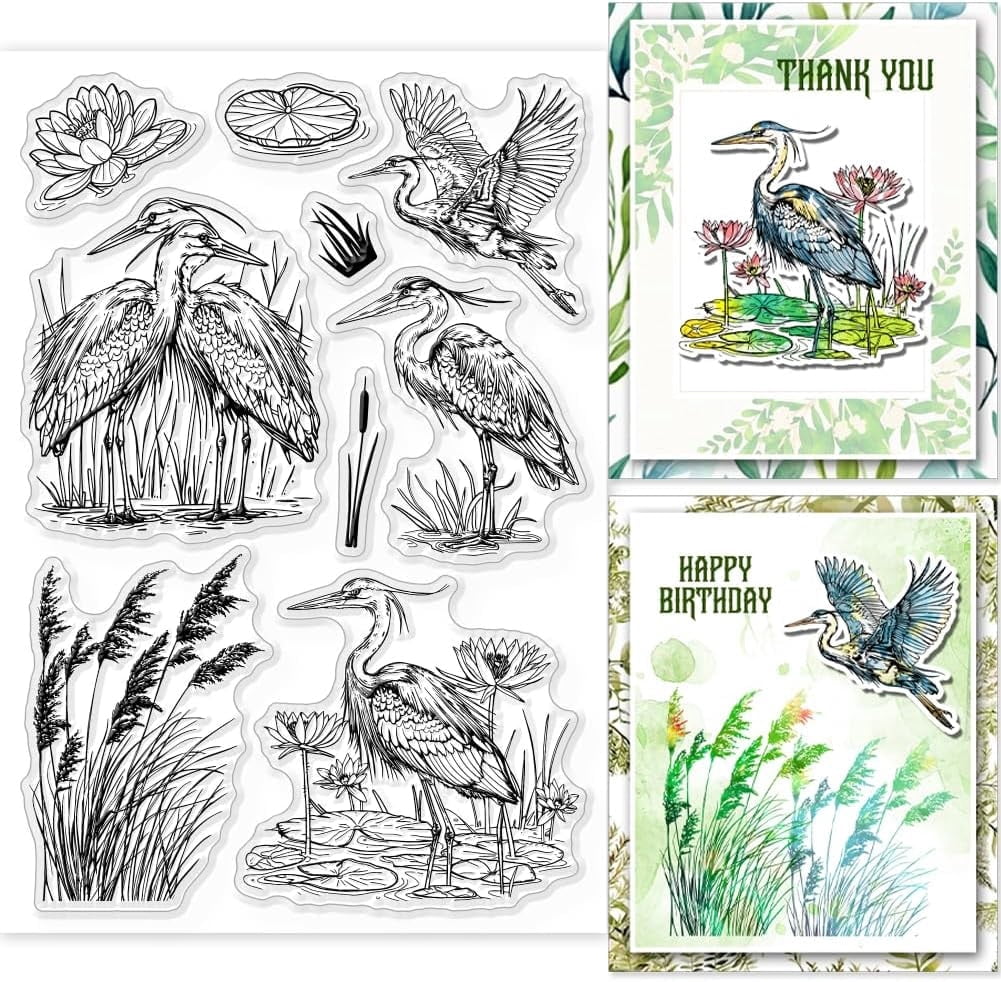 Heron Clear Stamps for Cards Making Pond Scenery Clear Stamp Seals ...