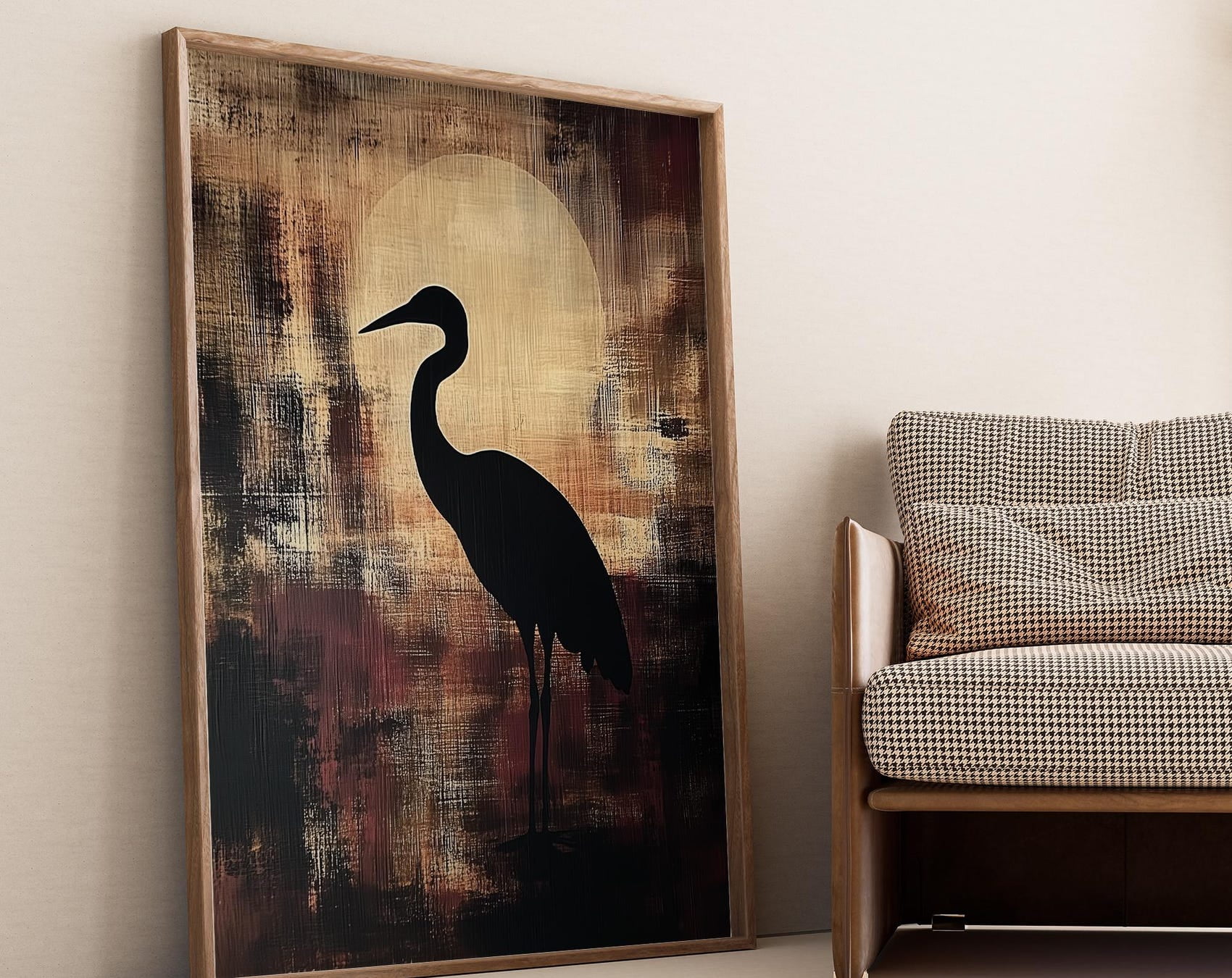 Heron Silhouette Wabi Sabi Wall Art | Japanese Minimalist Bird Poster ...