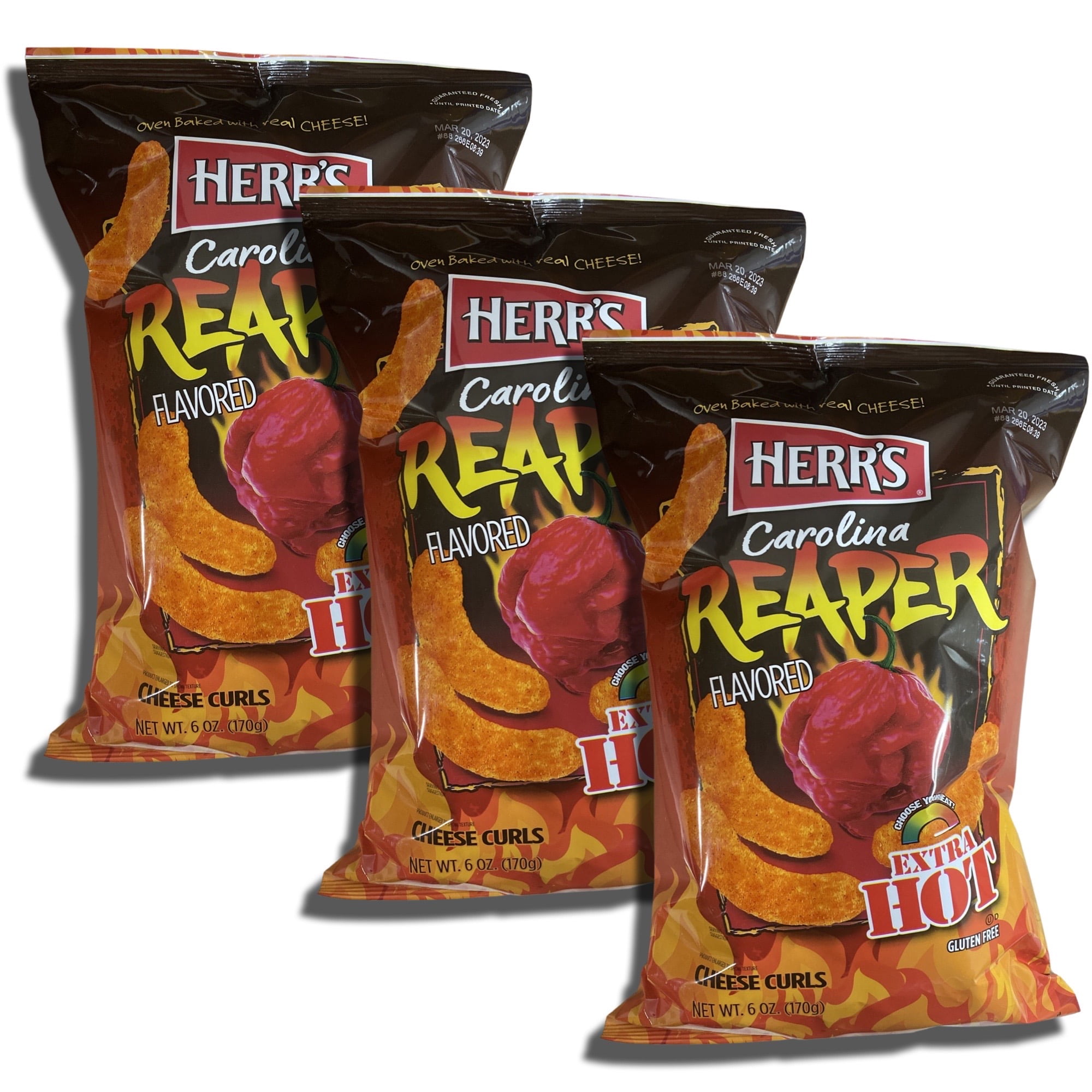 Herr’s Carolina Reaper Cheese Curls | Extra Hot & Cheesy Snack, 3 Big ...