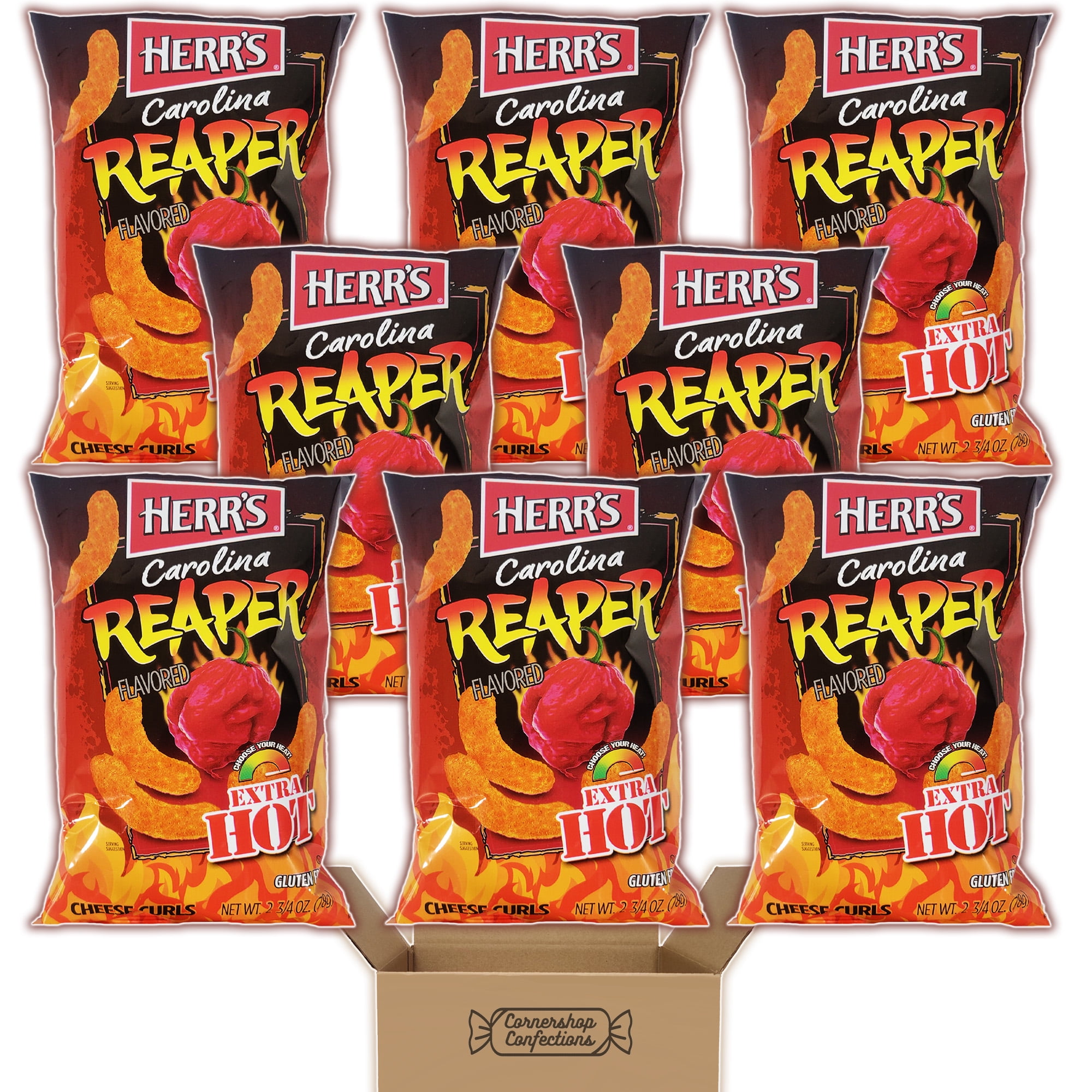 Herr's Carolina Reaper Flavored Cheese Curls 8 Bag Bulk Pack - 8 ...