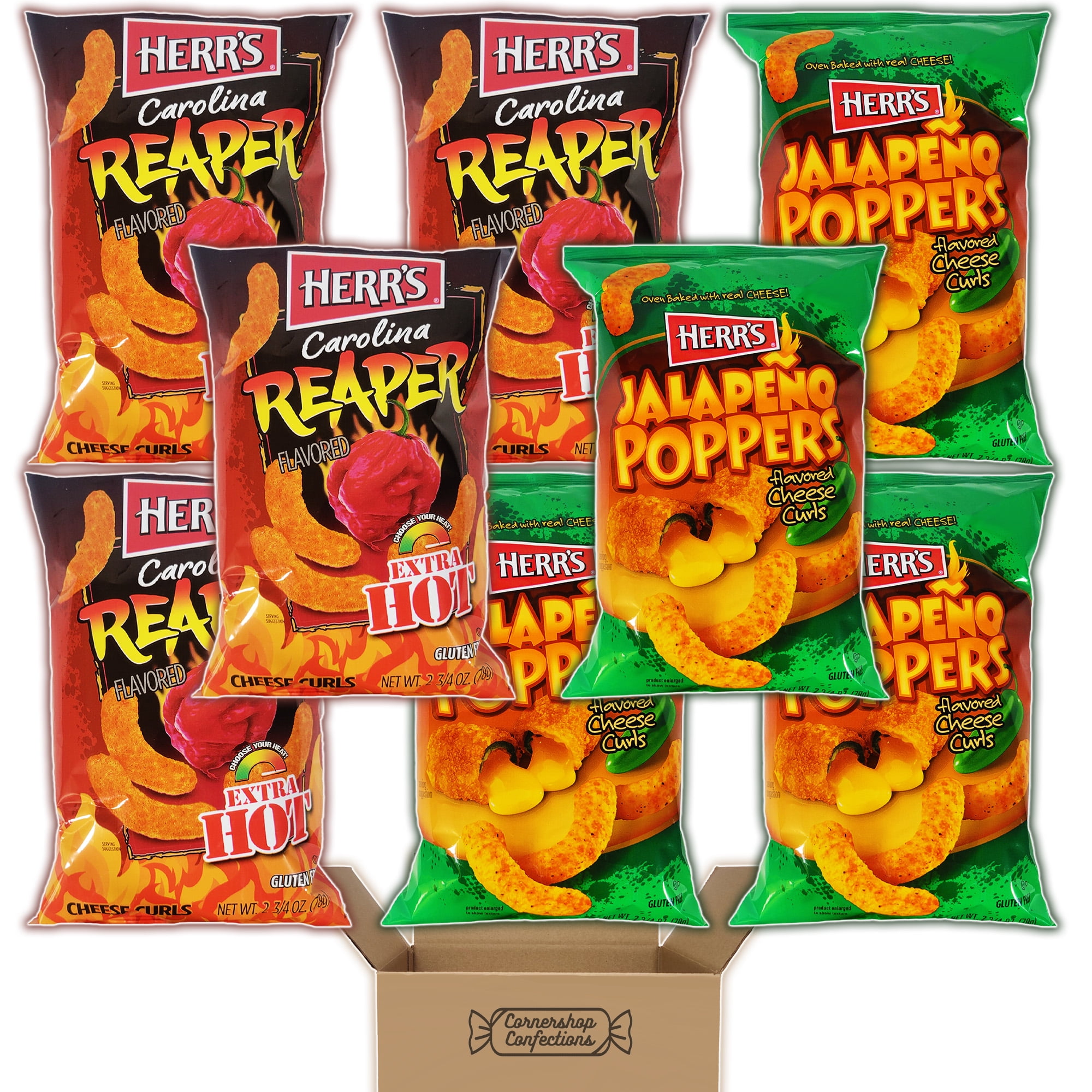 Herr's Carolina Reaper and Jalapeno Poppers Flavored Cheese Curls 8 Bag ...