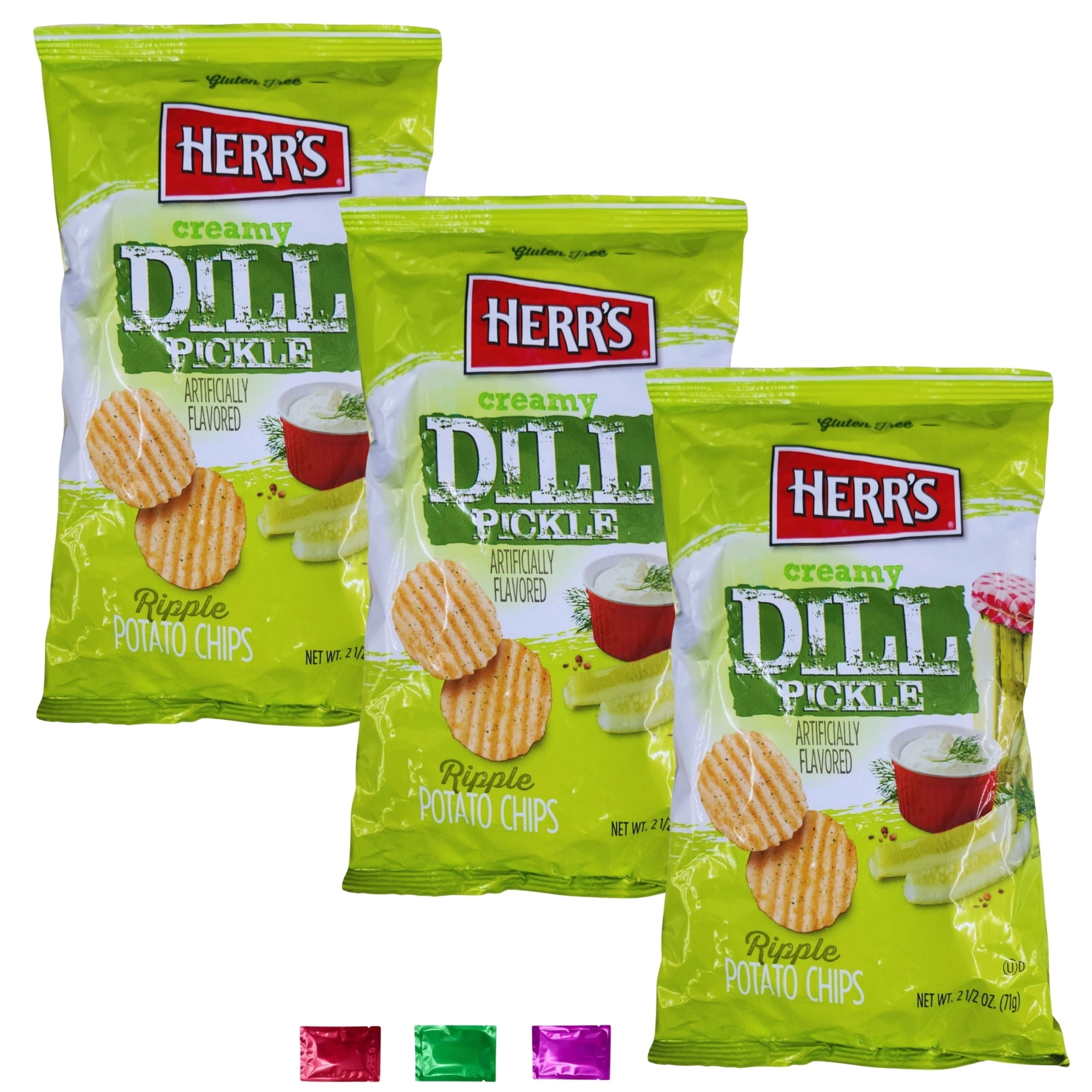 Herr's Creamy Dill Pickle Ripple Potato Chips Snack 2.5 Oz 3 Pack ...