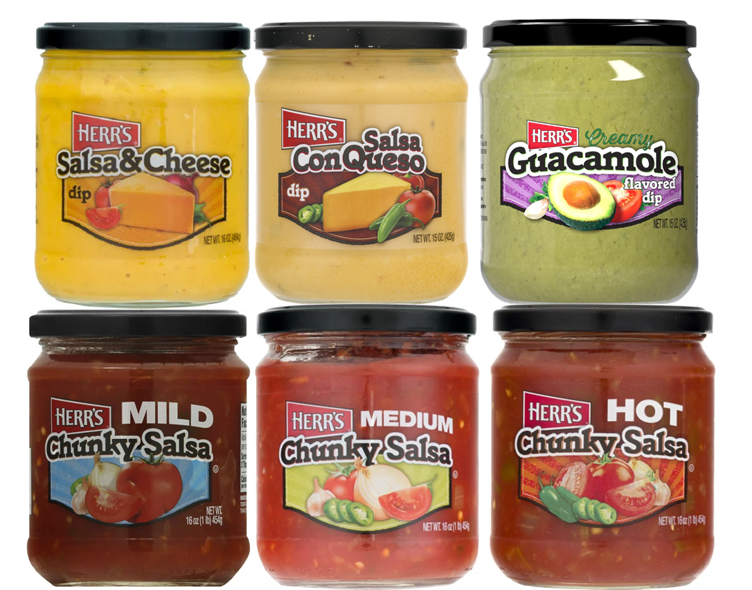 Herr's Mild Medium Hot Chunky Salsa, Salsa & Cheese, Guacamole & Salsa ...