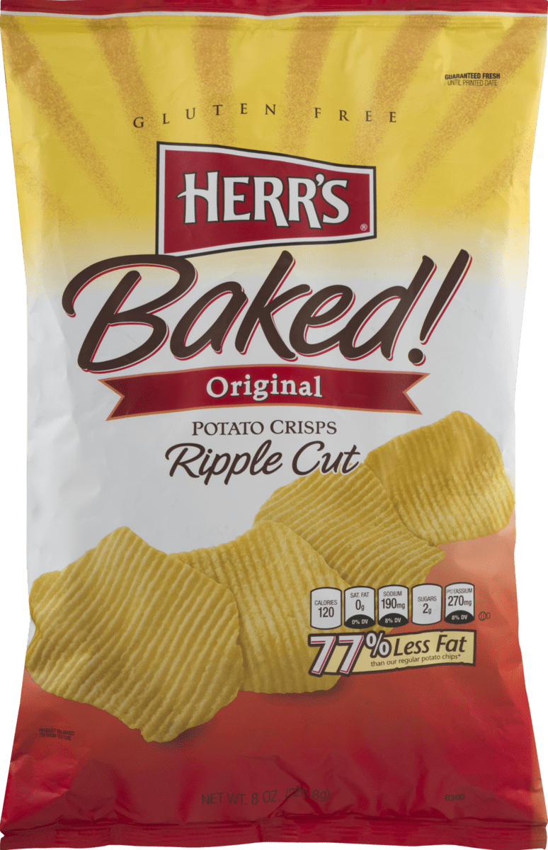 Herr's Original Ripple Cut Baked Potato Crisps 8 oz. Bag- (3 Bags ...