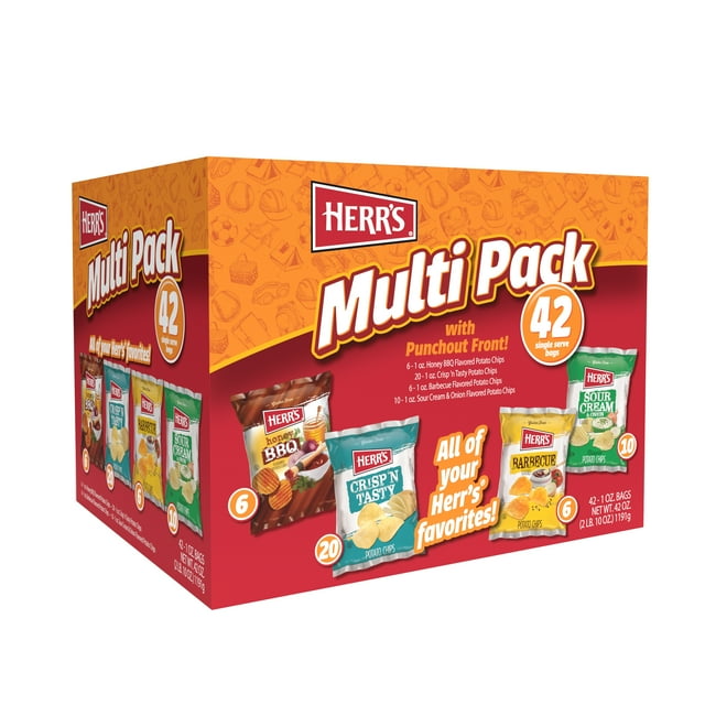 Herr's BBQ Potato Chips Variety, Individual Bags, Multi Pack, 42 Count ...