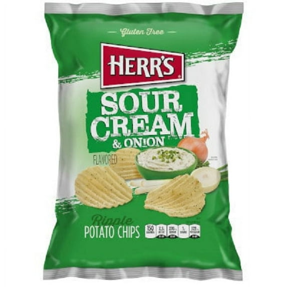 Herr's Sour Cream & Onion Ripples Potato Chips, 24-Pack Case 2.75 oz ...