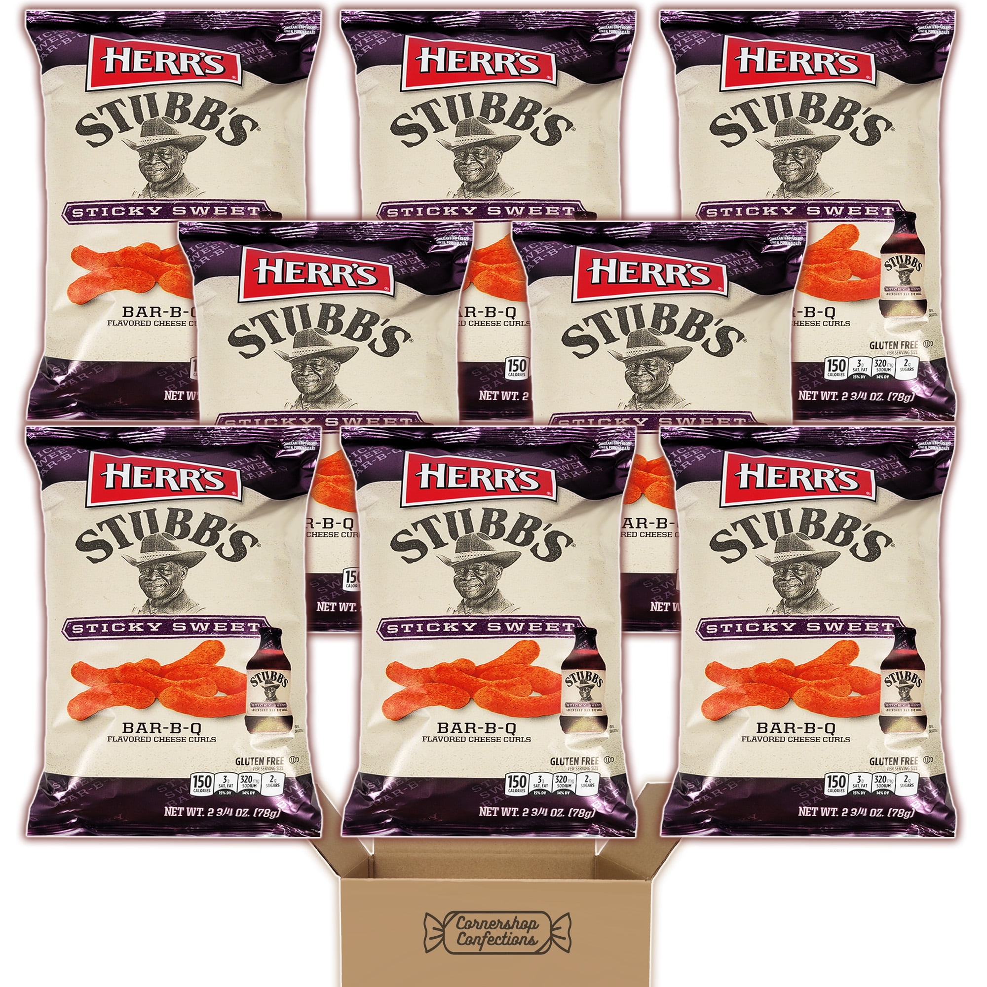 Herr's Stubb's Sticky Sweet BBQ Cheese Curls, 8 Bag Bulk Pack ...