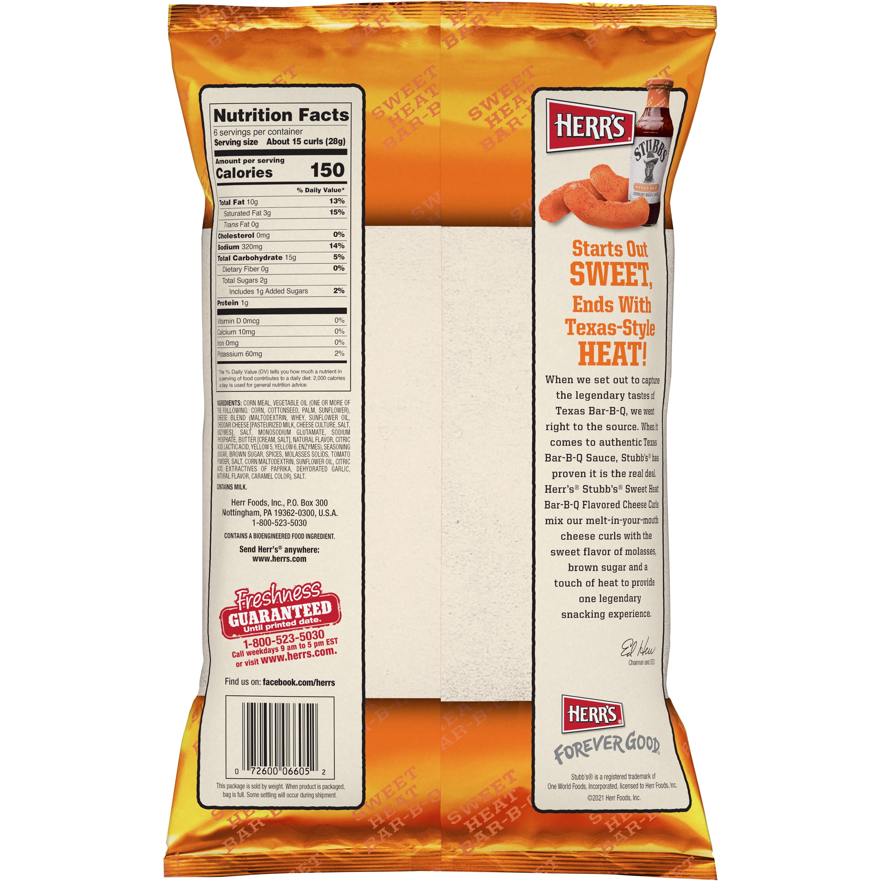 Herr's Stubbs Sweet Heat BAR-B-Q Flavored Cheese Curls - 6 oz - Walmart.com