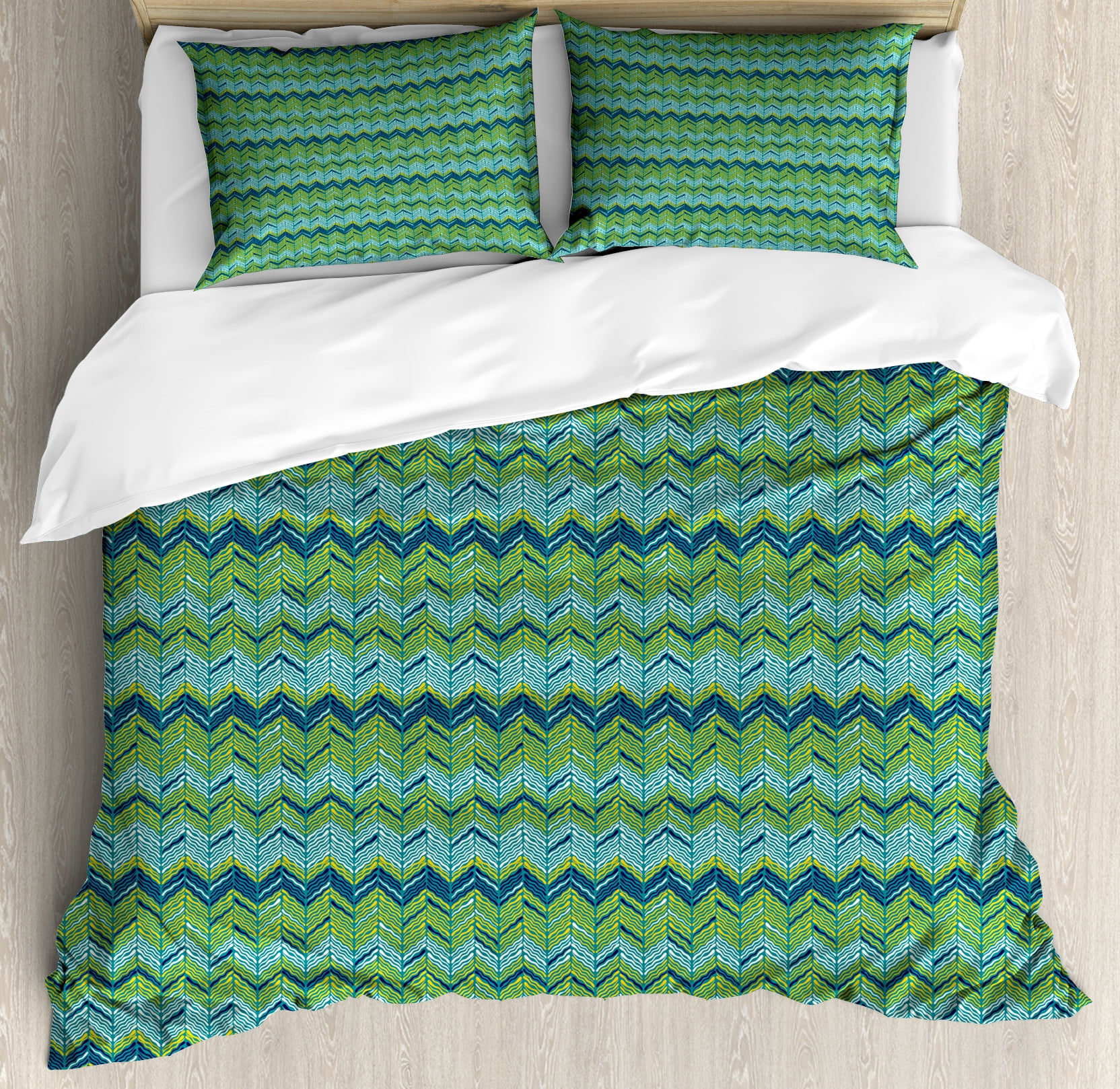 Herringbone Duvet Cover Set, Abstract Arrangement of Wavy Stripes Tree ...