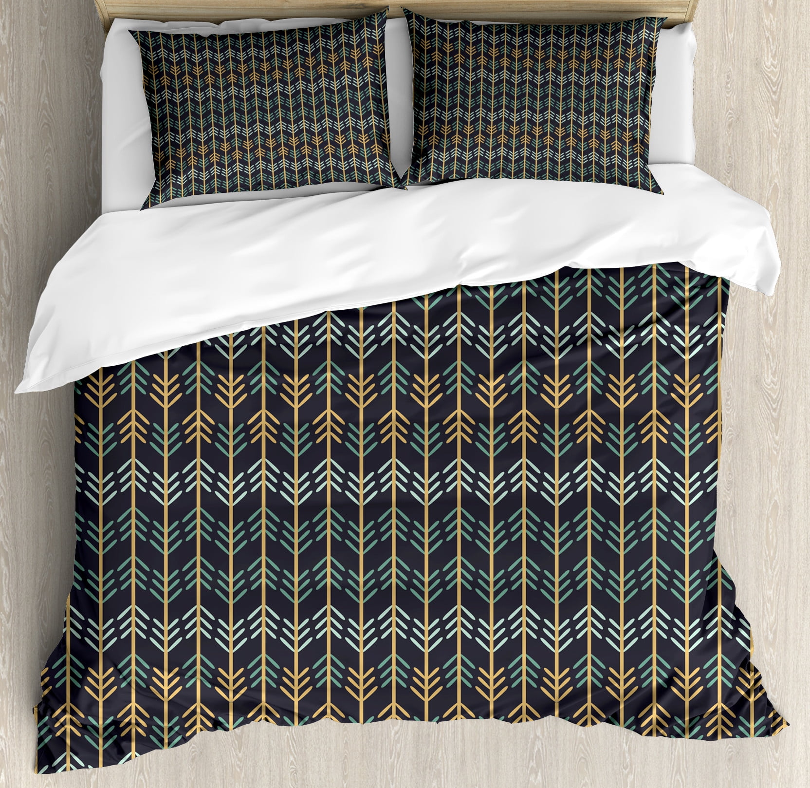 Herringbone Duvet Cover Sets, Nature Inspired Image with Vertical ...