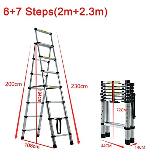 Herringbone Ladder Extension Ladder 6+7 Step Ladder 6.4FT Telescopic ...