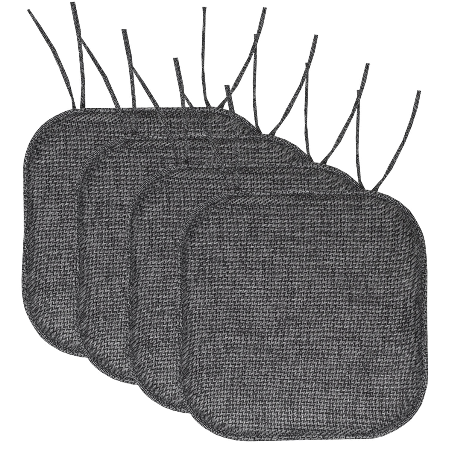 Herringbone Memory Foam 16 x 16 Chair Pad With Ties Black 4 Pack ...