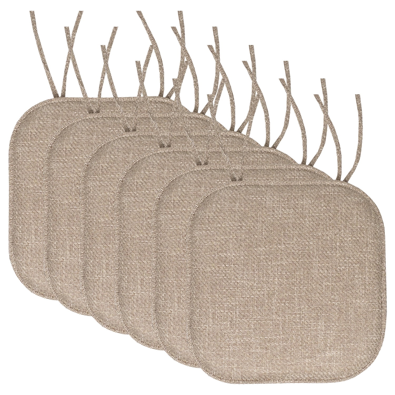 Herringbone Memory Foam 16 x 16 Chair Pad With Ties Taupe 6 Pack ...