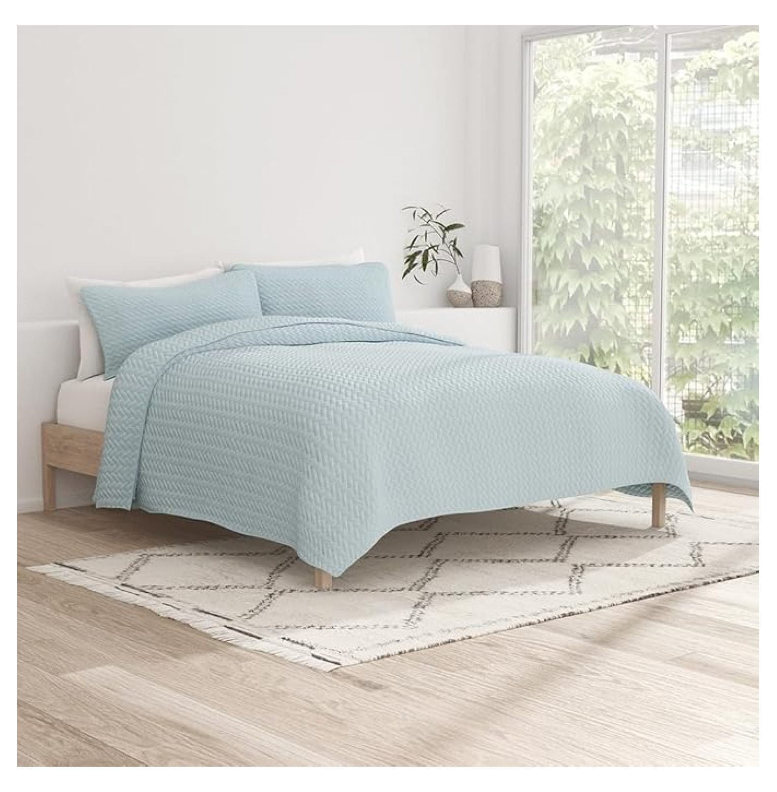 Herringbone Quilted Coverlet Set 3-Piece - Microfiber Polyester, Soft ...