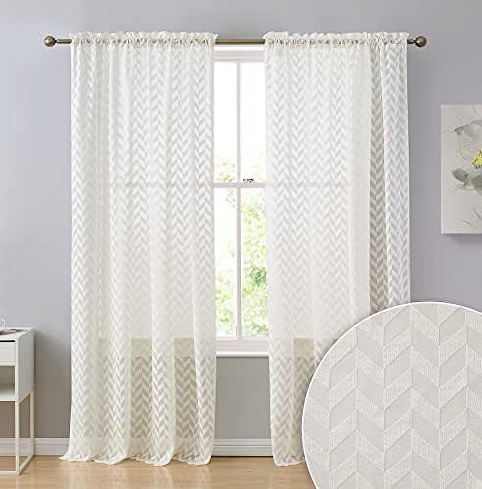 Herringbone Thick Semi Sheer Premium Rod Pocket Window Curtain Panels ...