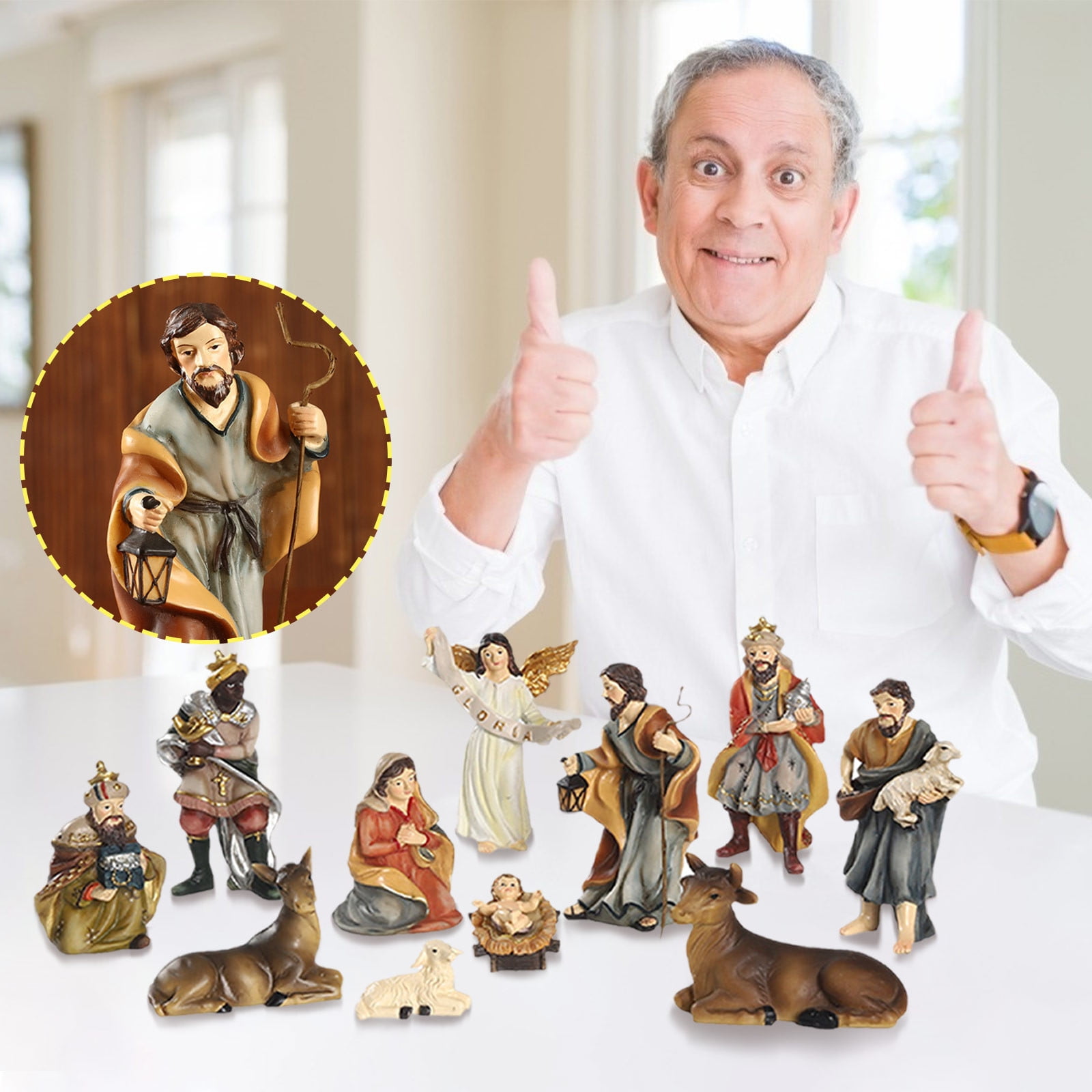 Herrnalise 11 Pcs Nativity Figurine Set, Resin Christ Birth Statues ...