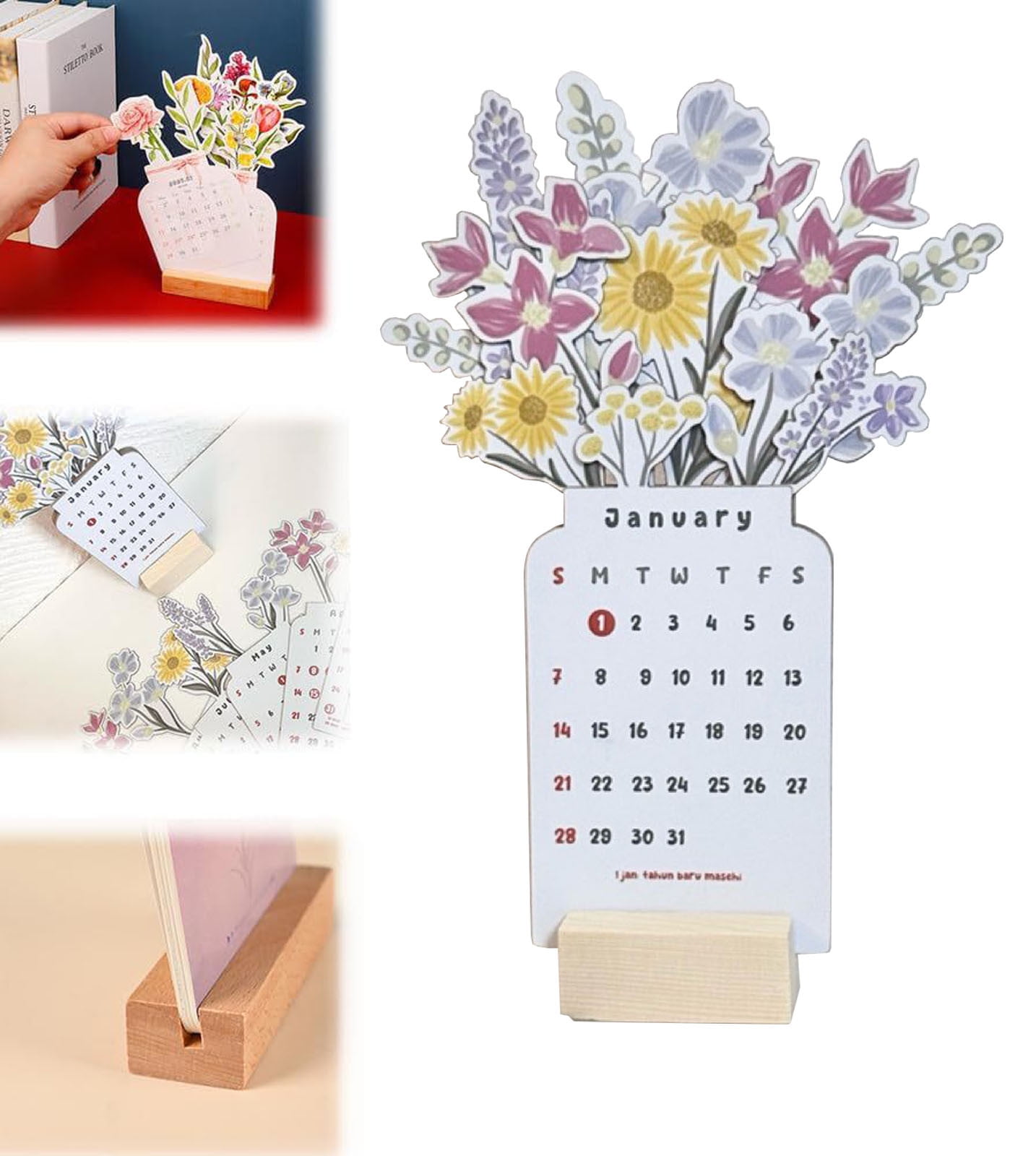 Herrnalise 2024 Creative Flower Desk Calendar - Vase Shaped New Year ...
