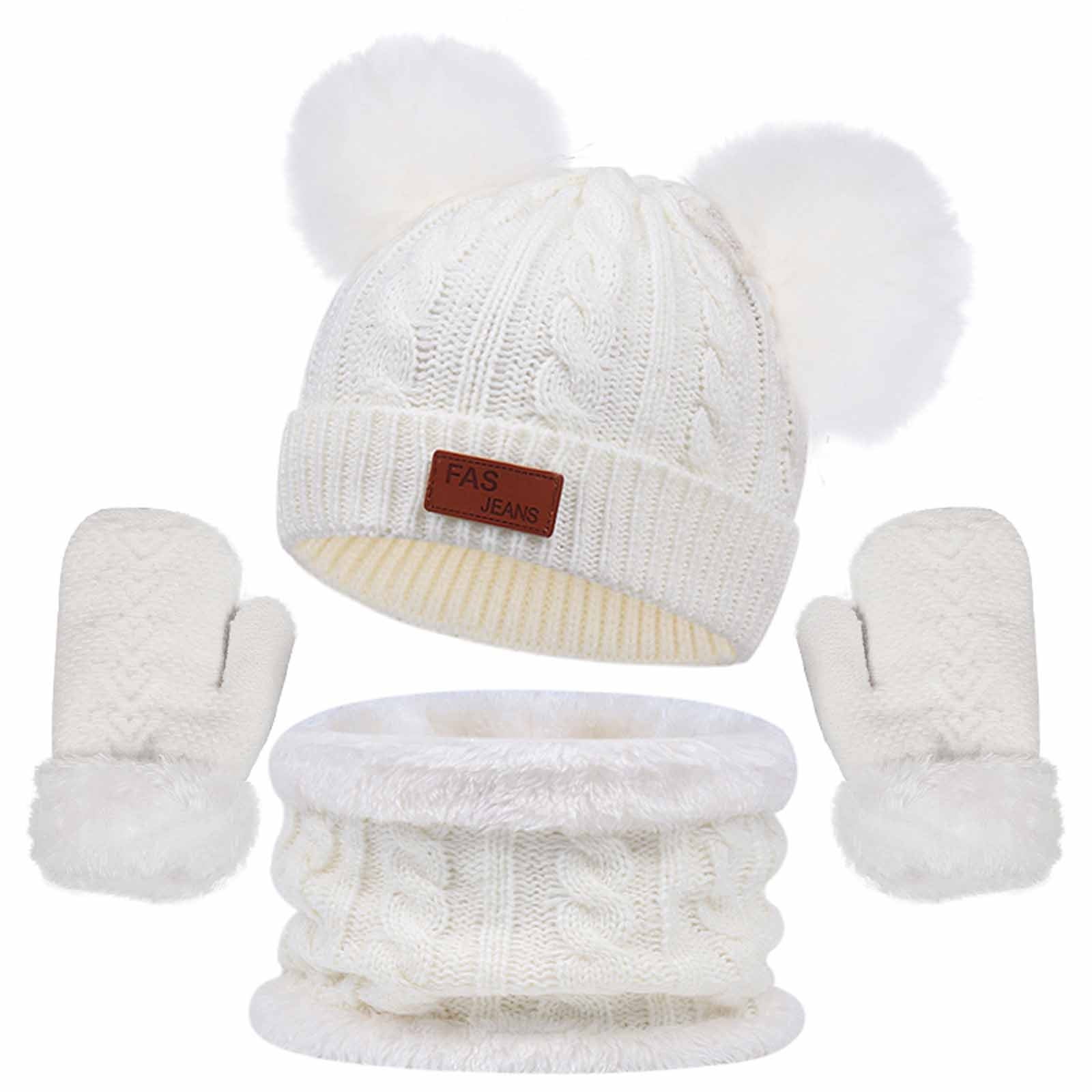 Herrnalise 3 Pcs Kids Winter Beanie Hat Scarf Gloves Set for Girls Boys ...