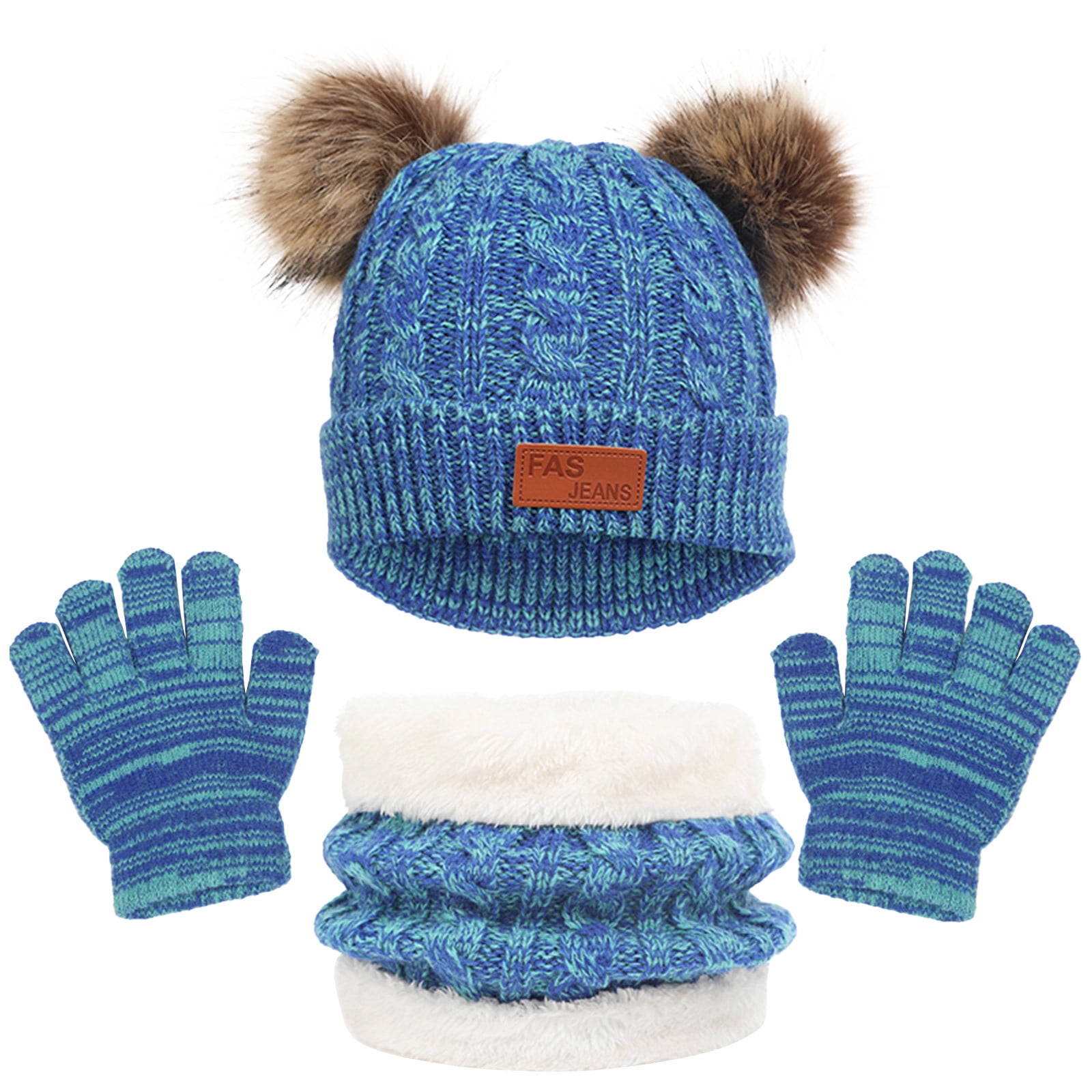 Herrnalise 3 Pcs Kids Winter Beanie Hat Scarf Gloves Set for Girls Boys ...