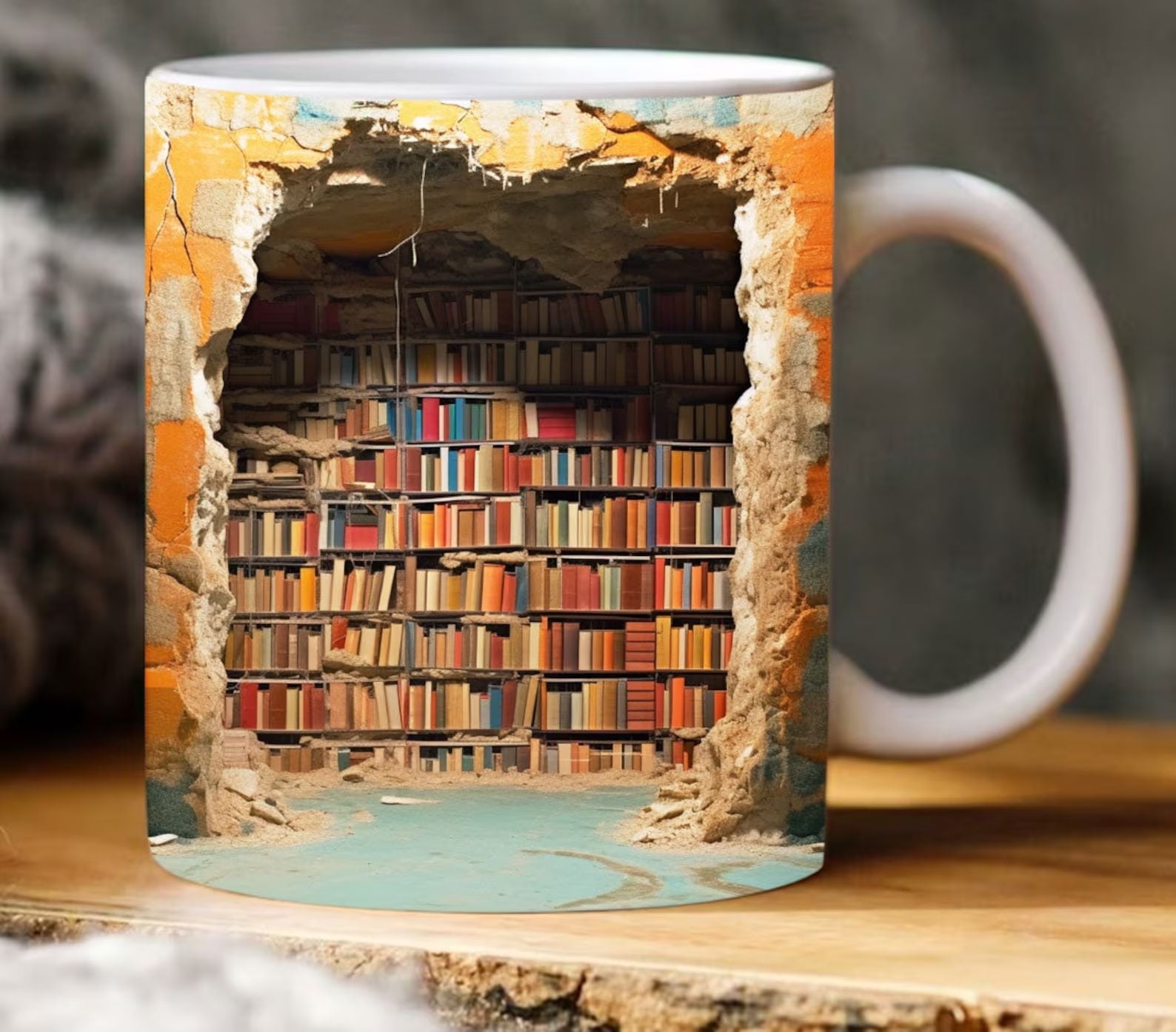Herrnalise 3D Bookshelf Ceramic Mug,Creative Space Design Multi-Purpose ...