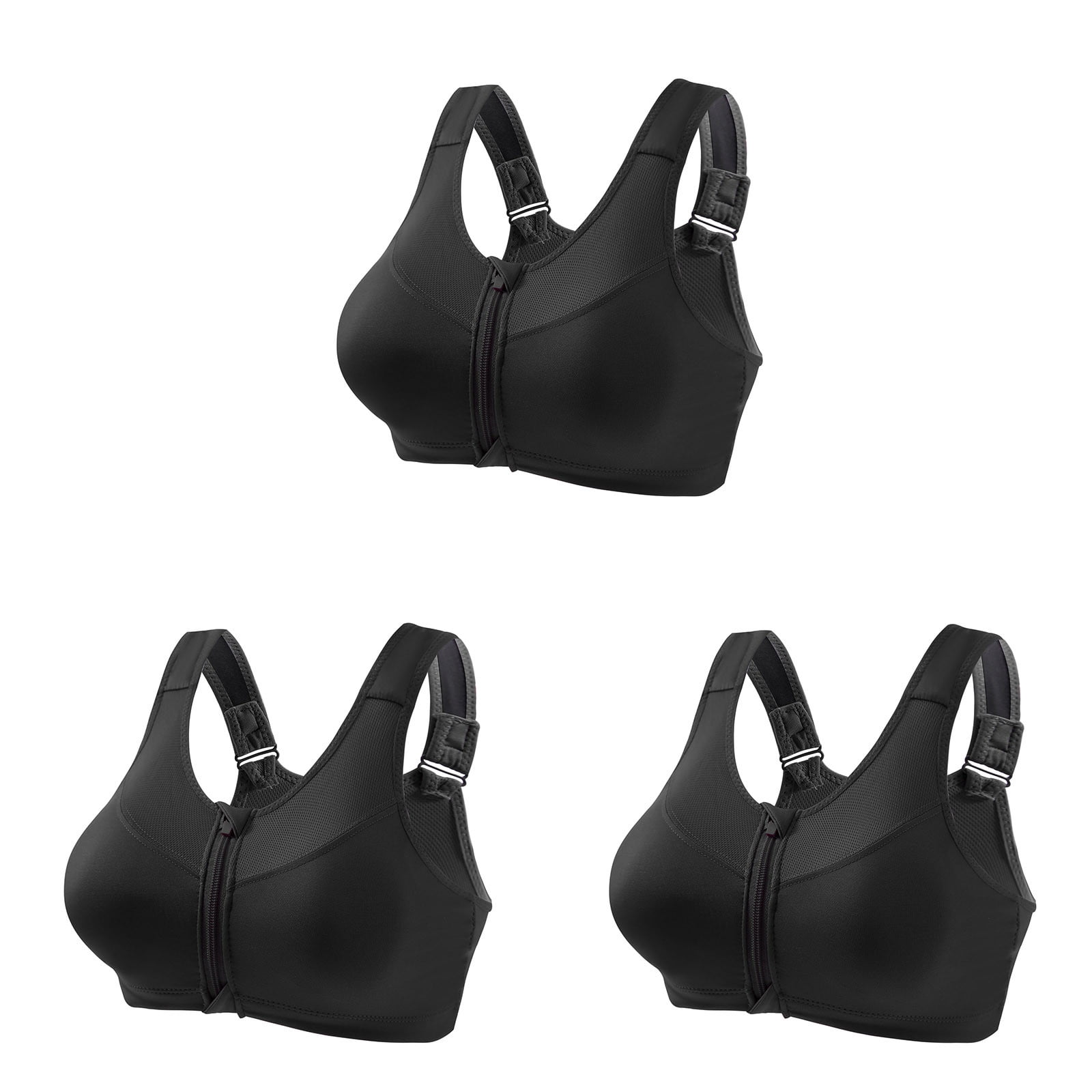 Herrnalise 3PC Womens Zip Front Closure Sports Bra Wireless Post ...