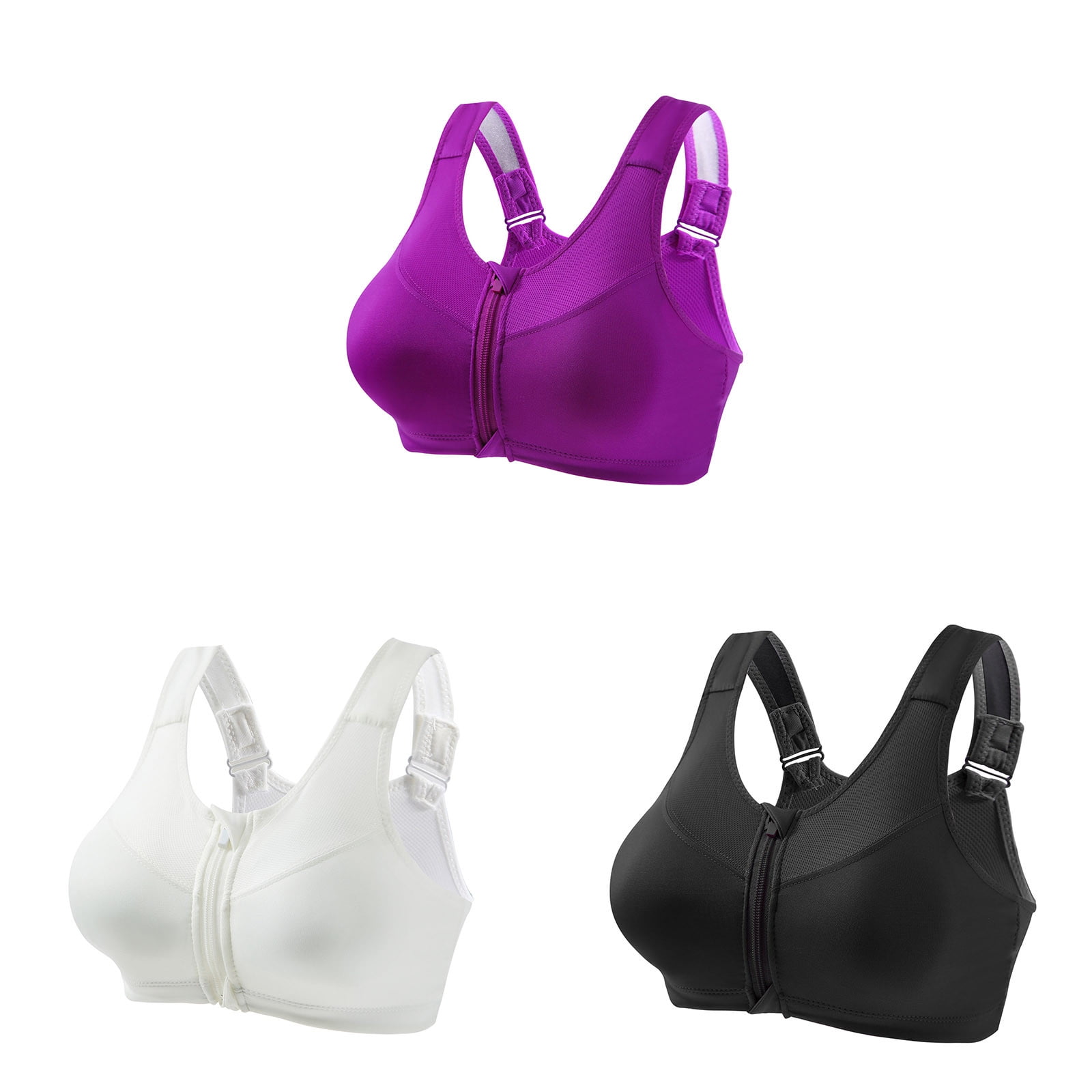 Herrnalise 3PC Womens Zip Front Closure Sports Bra Wireless Post ...